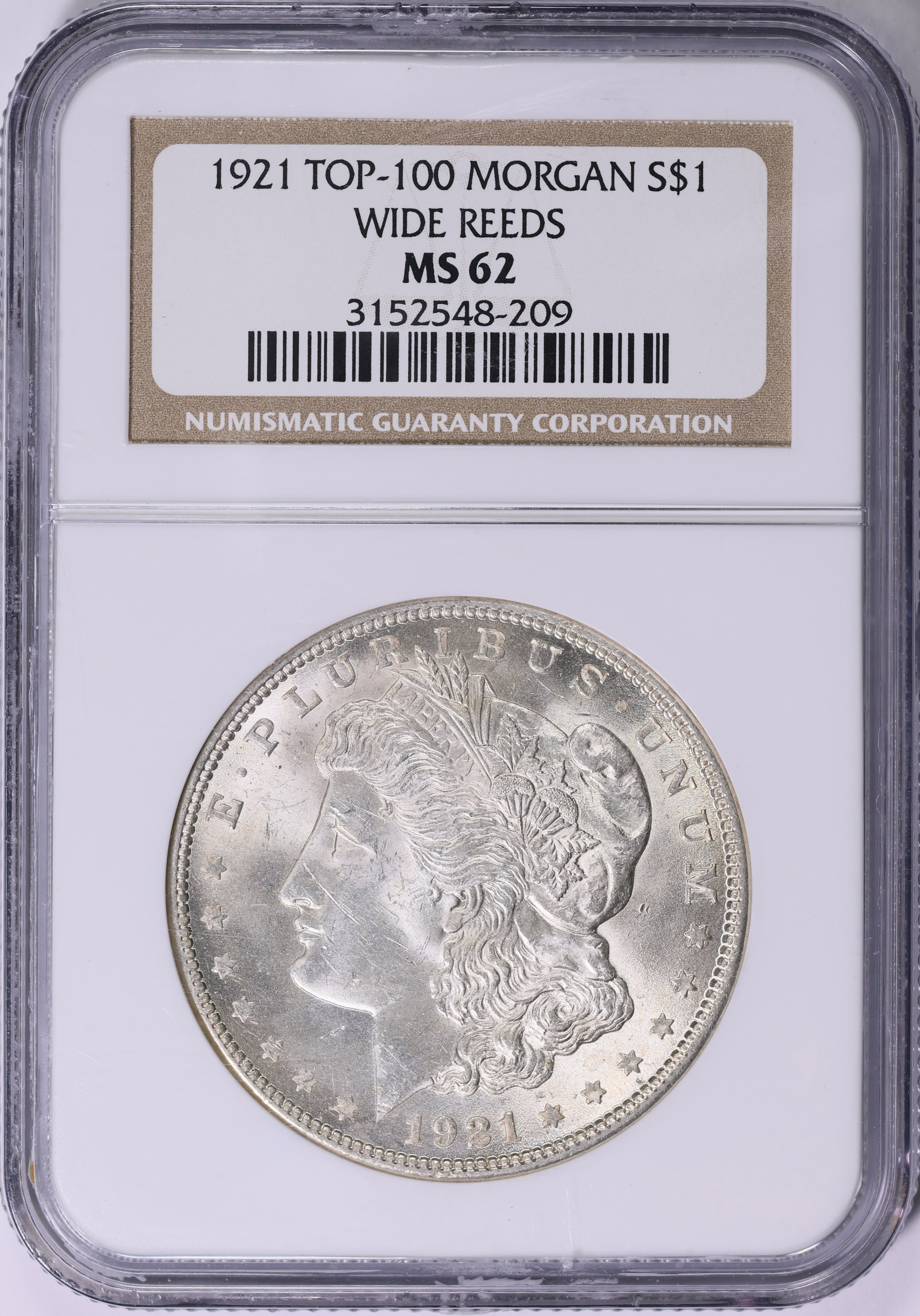 1921 Morgan Silver Dollar Wide Reeding Top 100 NGC MS-62 (Item 1799453 ...