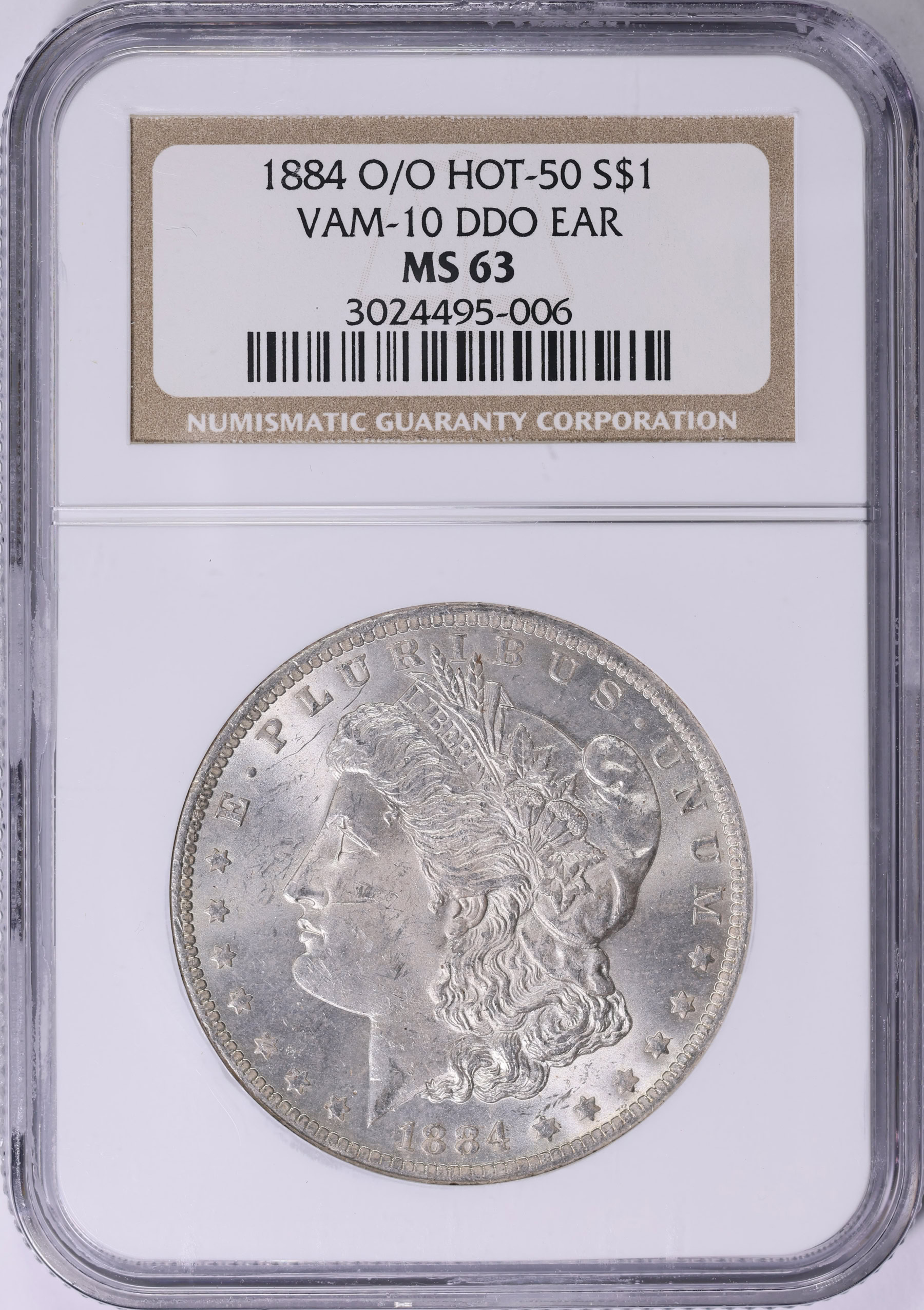 1884-O/O Morgan Silver Dollar VAM-10 DDO Ear Hot 50 NGC MS-63 (Item 1799459) | GreatCollections ...