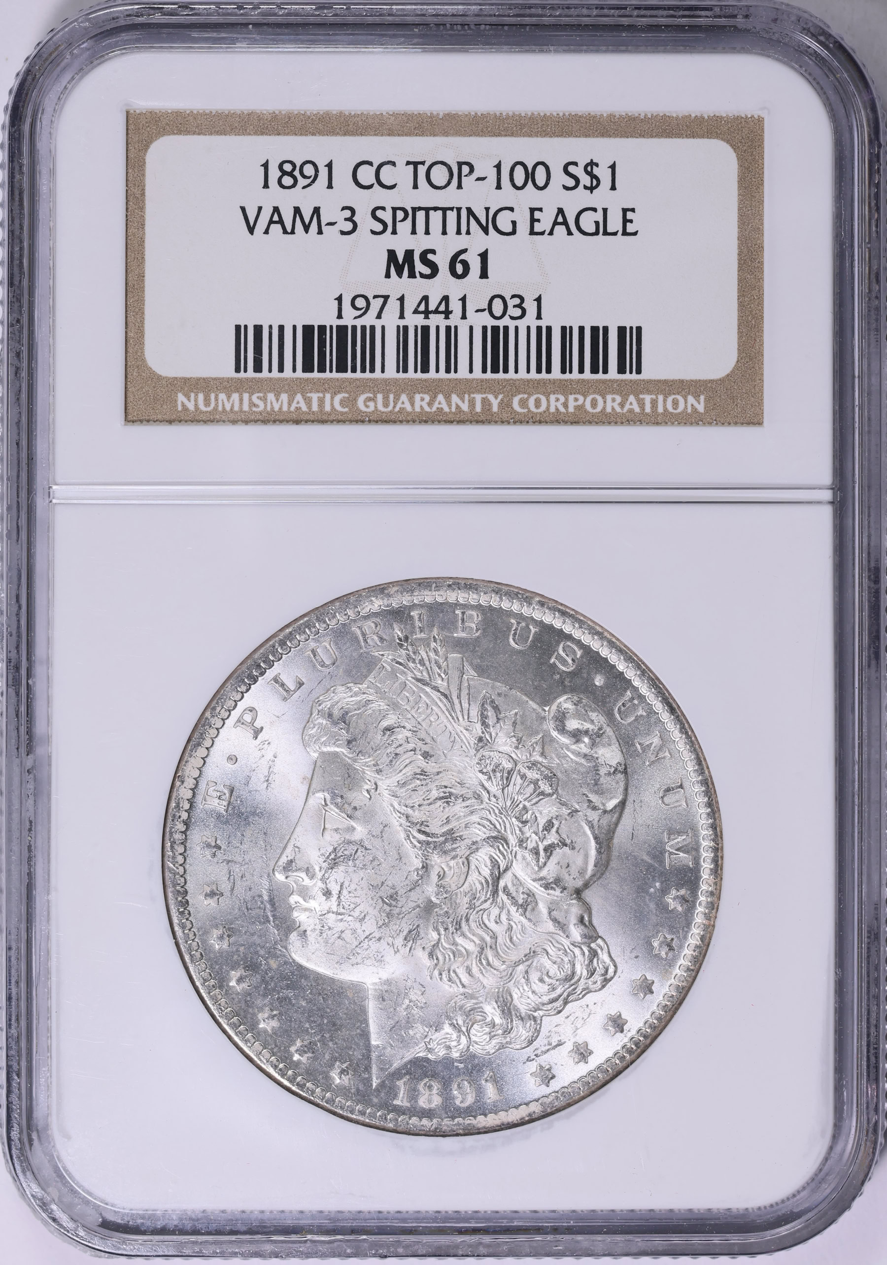 1891-CC Morgan Silver Dollar Spitting Eagle VAM-3 Top 100 NGC MS-61 (Item 1799466 ...