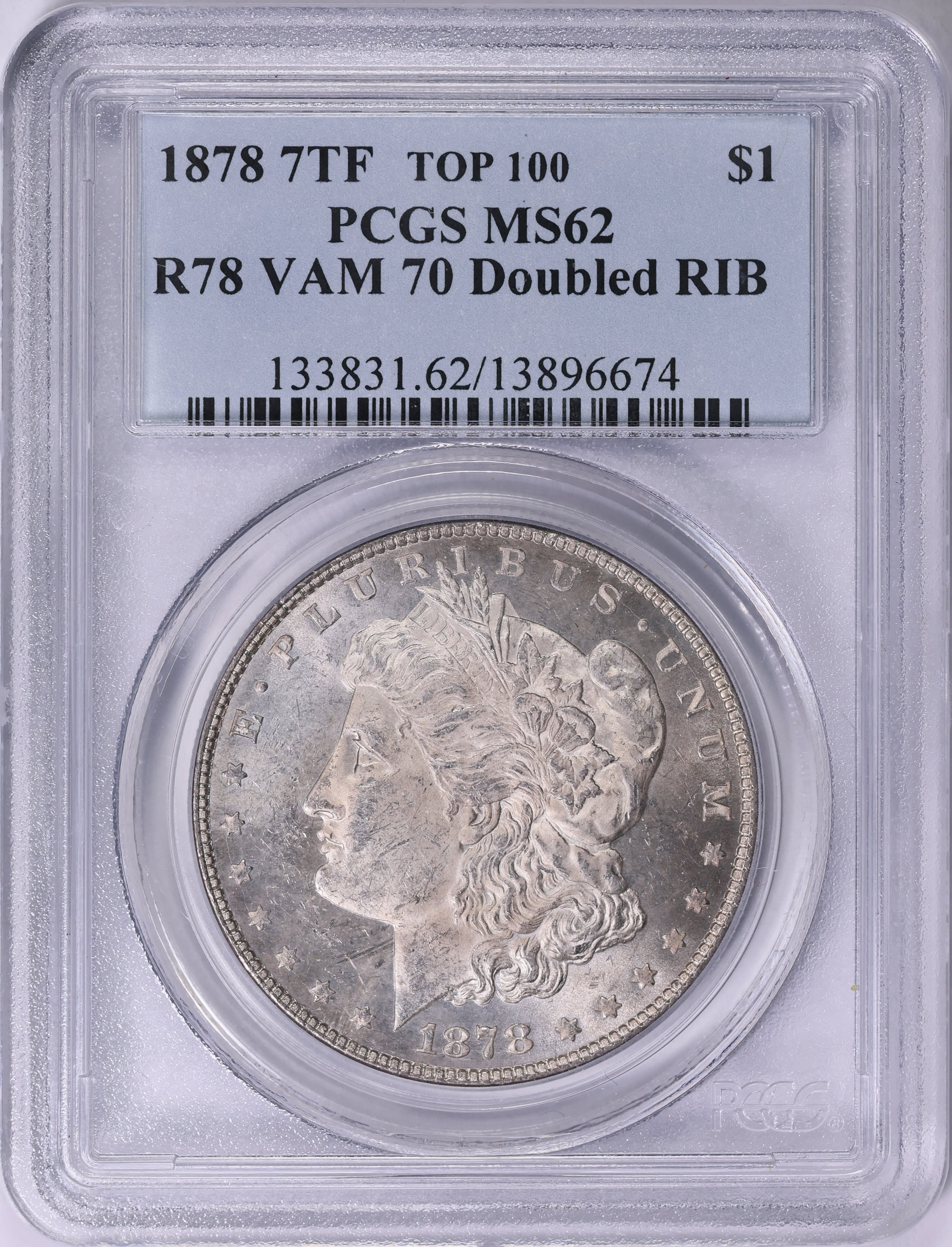 1878 7TF Morgan Silver Dollar Doubled RIB Reverse of 1878 VAM-70 Top 100 PCGS MS-62 (Item ...