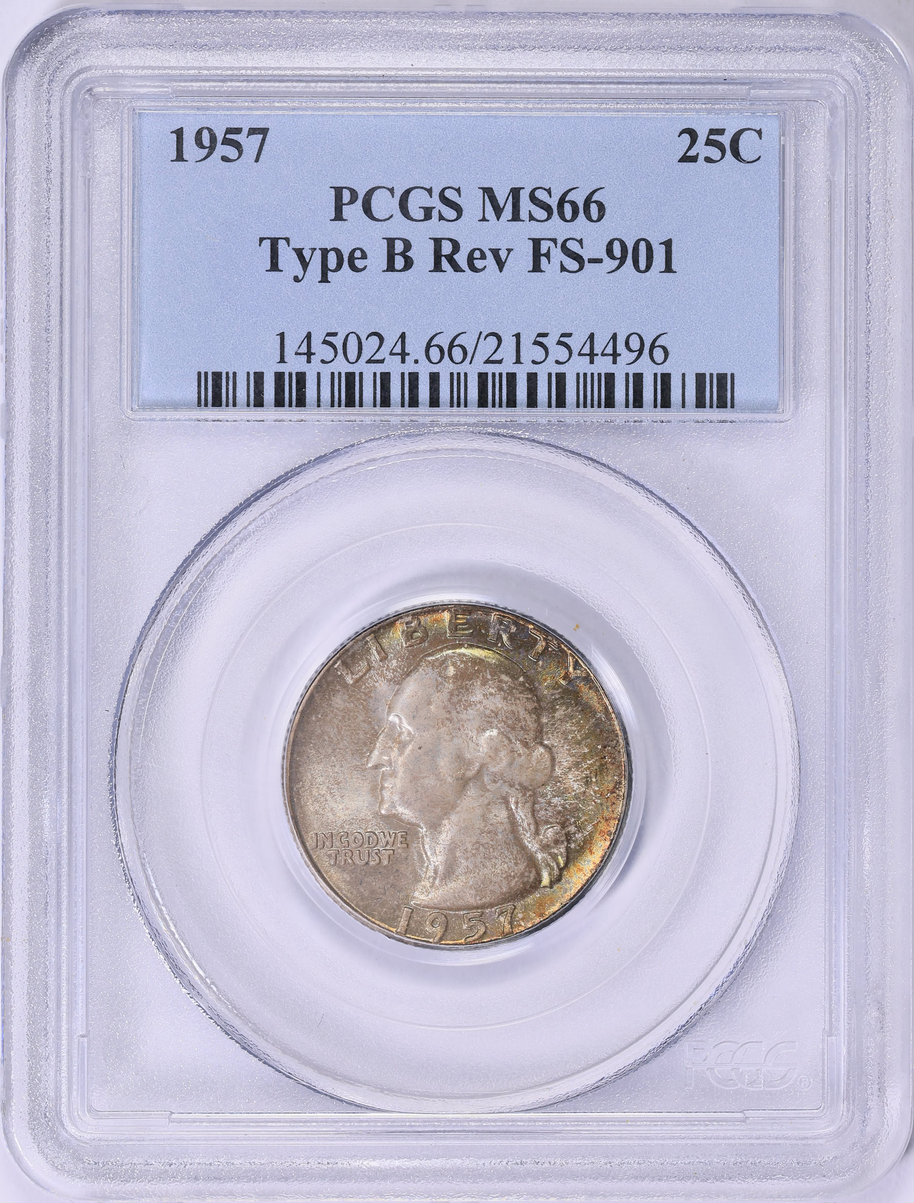 1957 Washington Quarter Type B Reverse FS-901 PCGS MS-66 (Item 1799488) | GreatCollections Coin ...
