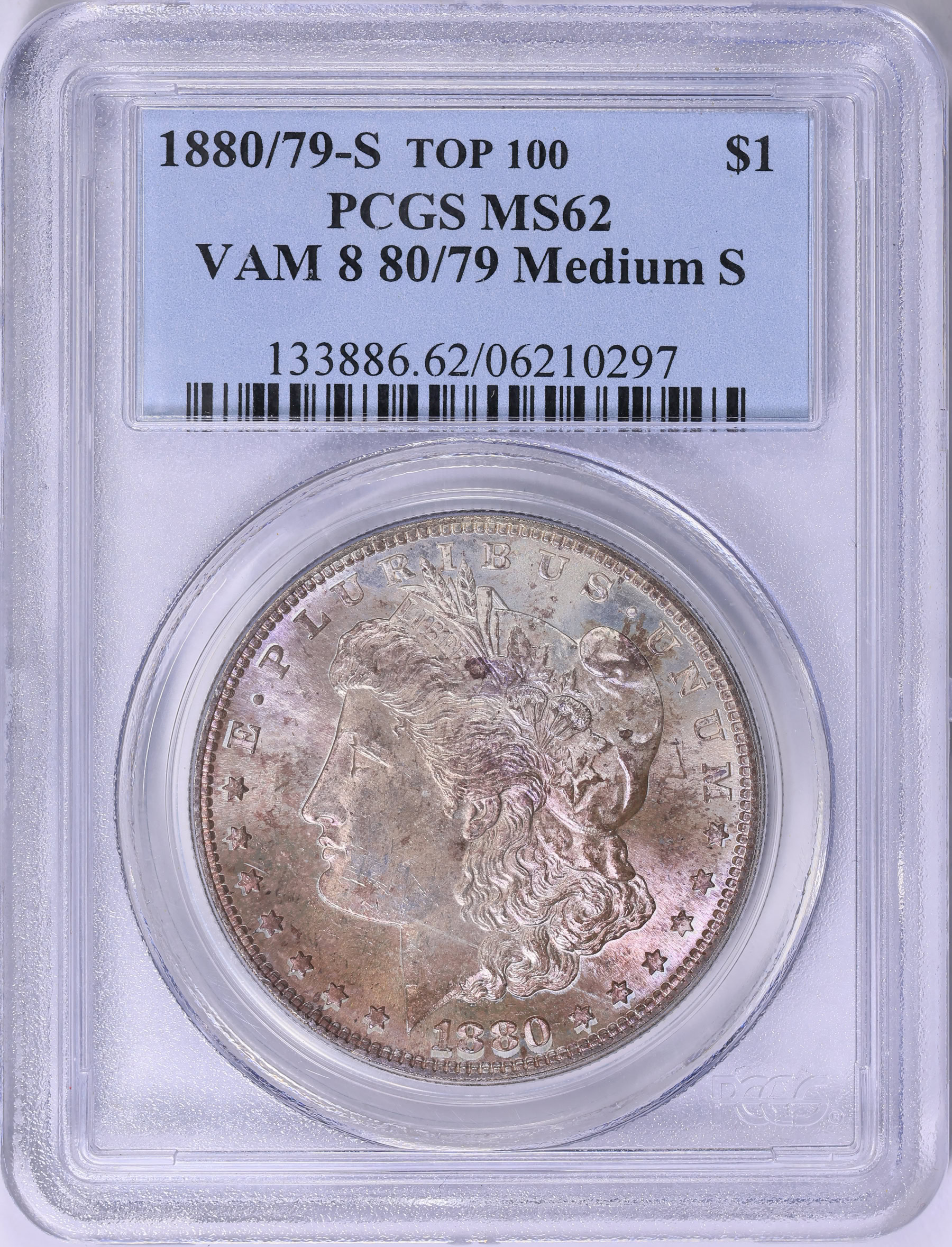 1880/79-S Morgan Silver Dollar 80/79 Medium S VAM-8 Top 100 PCGS MS-62 (Toned) (Item 1799506 ...