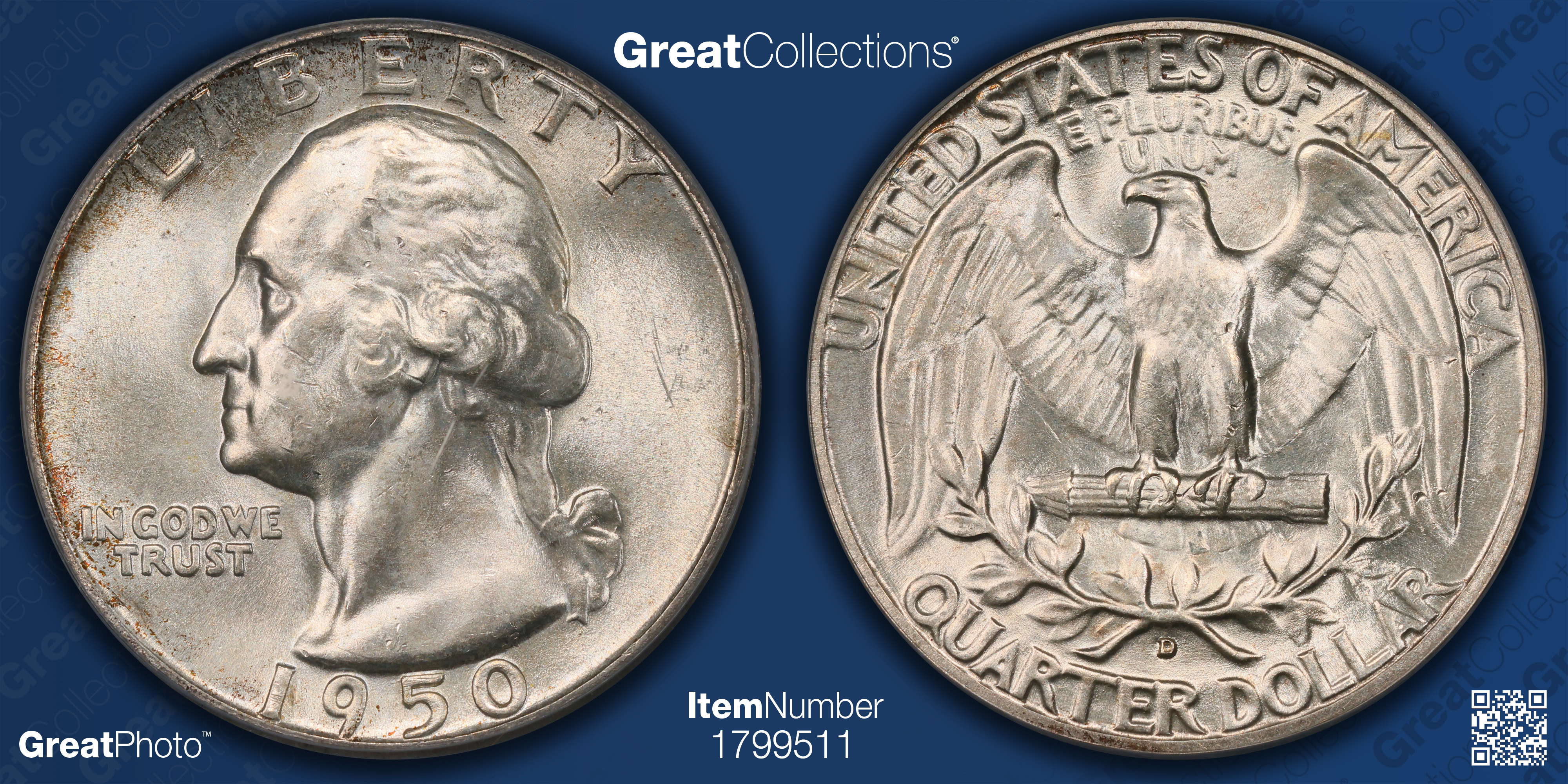 1950-D Washington Quarter DDR FS-801 (FS-020) PCGS MS-64 (Item 1799511 ...