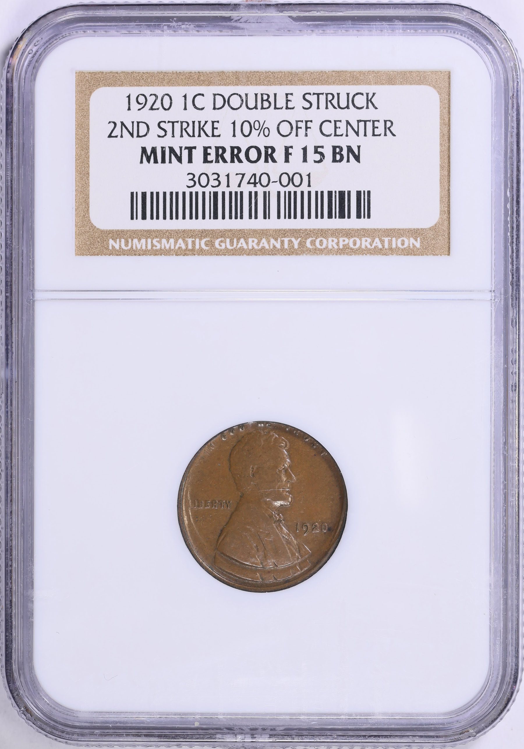 Mint Error 1920 Lincoln Cent Double Struck 2nd Strike 10% Off Center ...