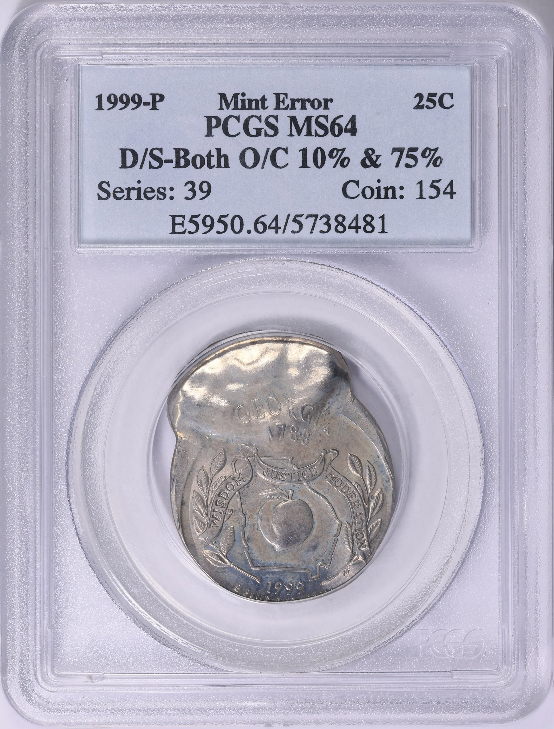 Mint Error 1999-P State Quarter Georgia Double Struck-Both Off Center ...