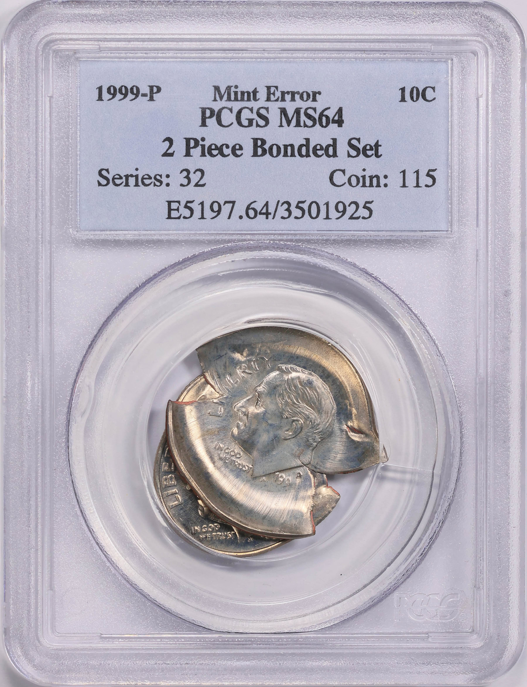 Mint Error 1999-P Roosevelt Dime 2 Piece Bonded Set PCGS MS-64 | PCGS ...