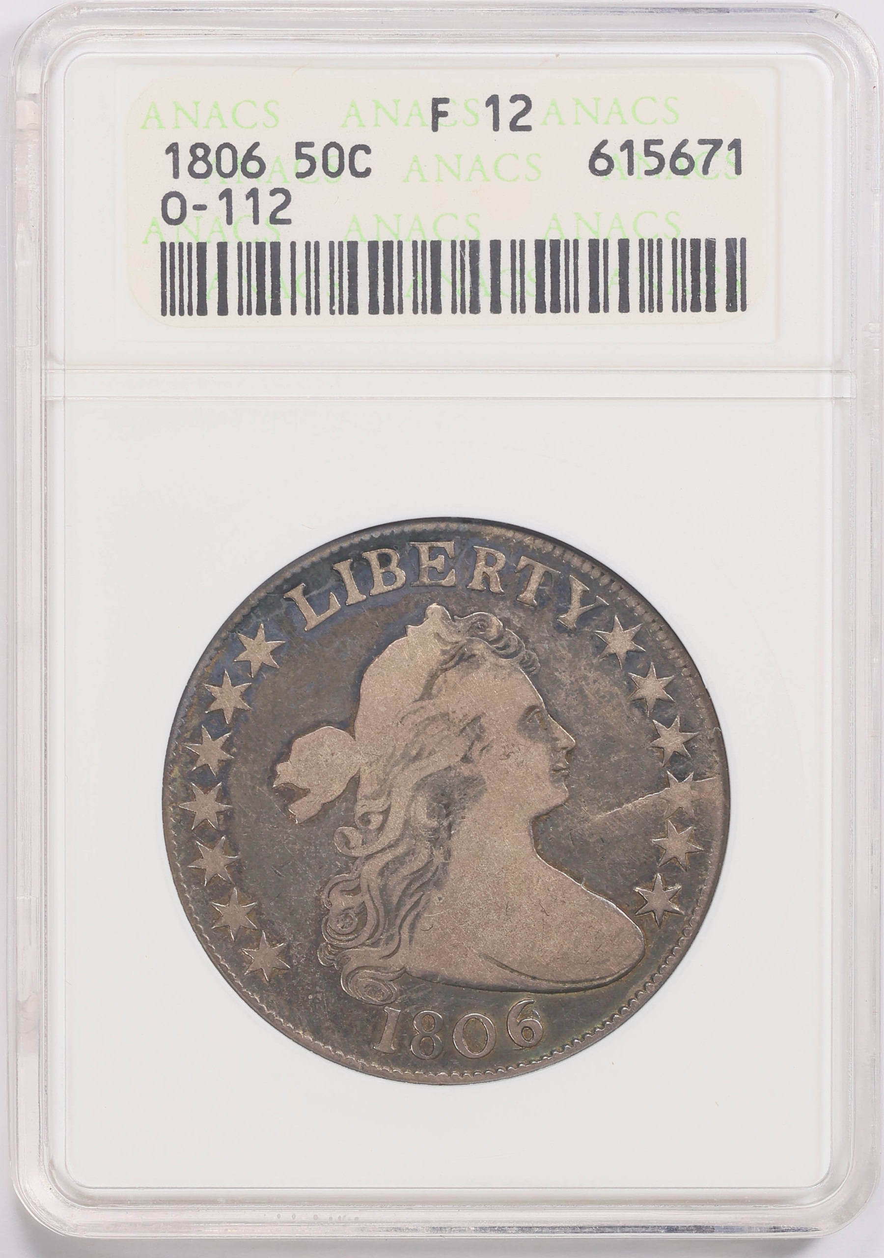 1806 Draped Bust Half Dollar Overton 112 ANACS F-12 OH (Item 1799545) | GreatCollections Coin ...