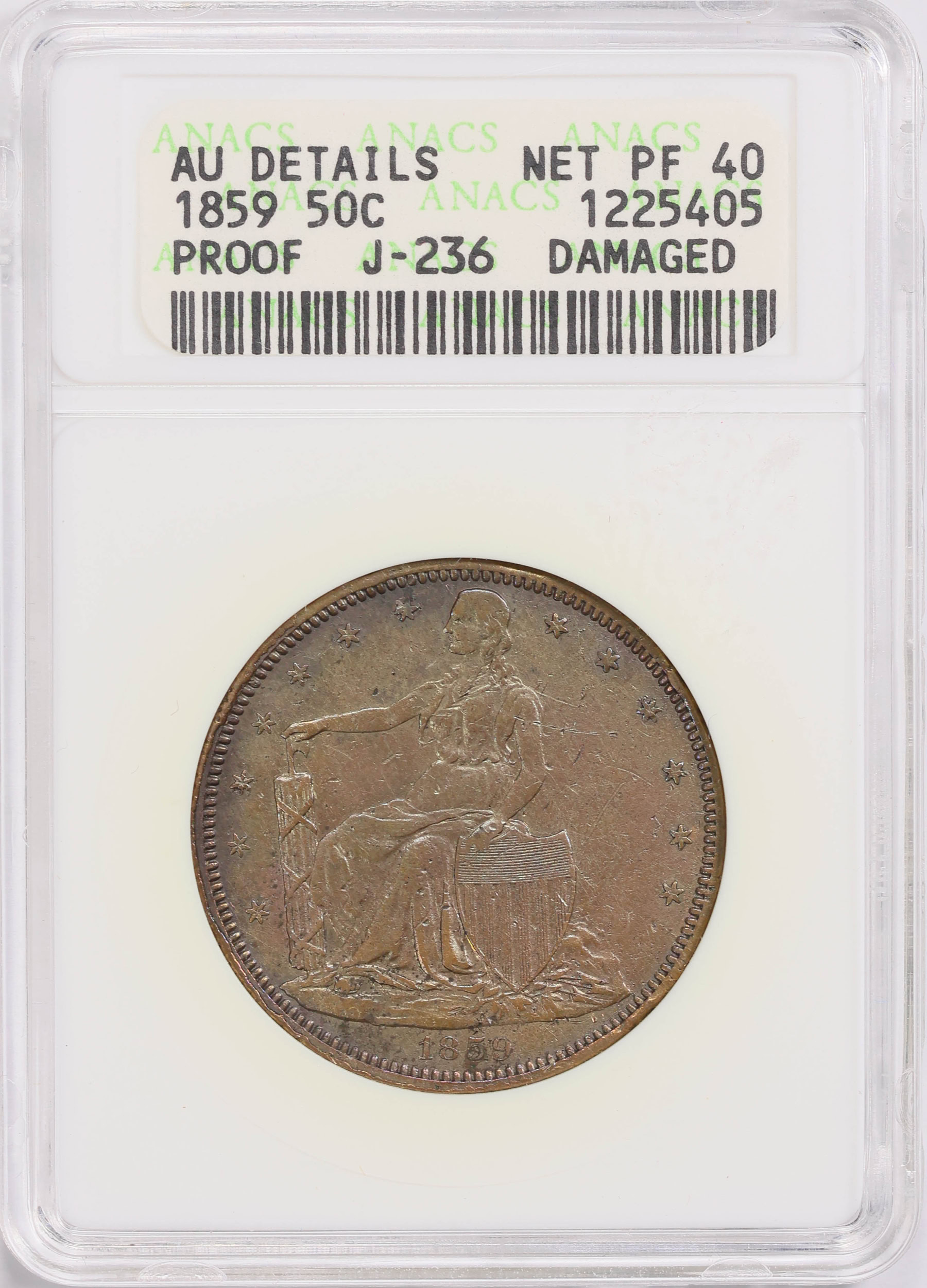 1859 Seated Liberty Half Dollar J-236 ANACS Net PF-40 AU Details OH (Item 1799548 ...