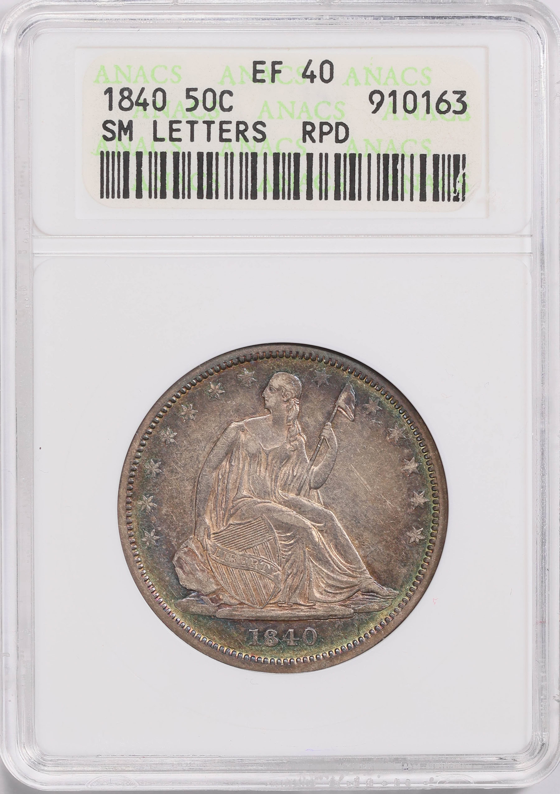 1840 Seated Liberty Half Dollar Small Letters RPD ANACS XF-40 OH (Toned) (Item 1799558 ...