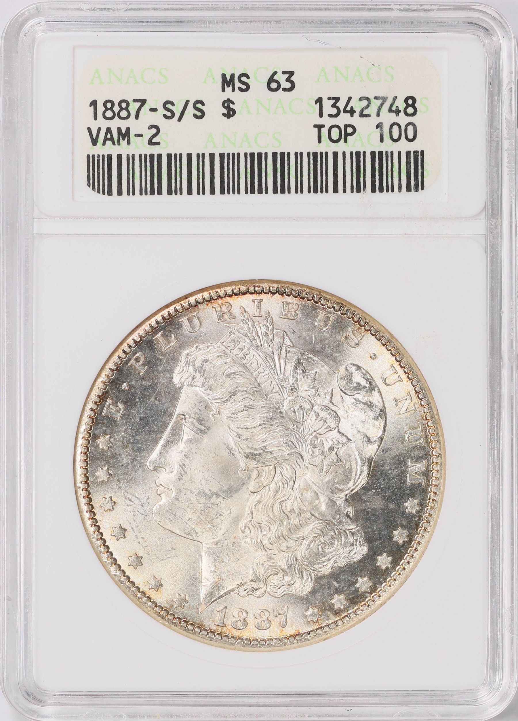 1887-S/S Morgan Silver Dollar VAM-2 Top 100 ANACS MS-63 OH (Item 1799581) | GreatCollections ...