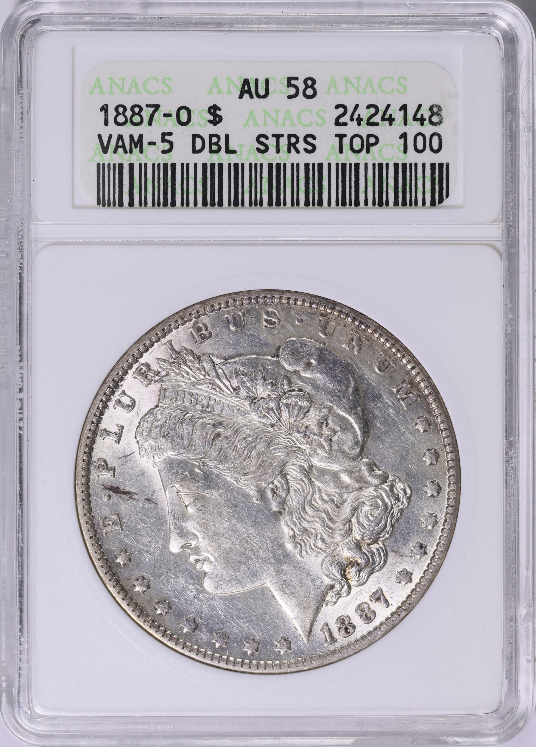 1887-O Morgan Silver Dollar Doubled Stars VAM-5 Top 100 ANACS AU-58 OH (Item 1799601 ...