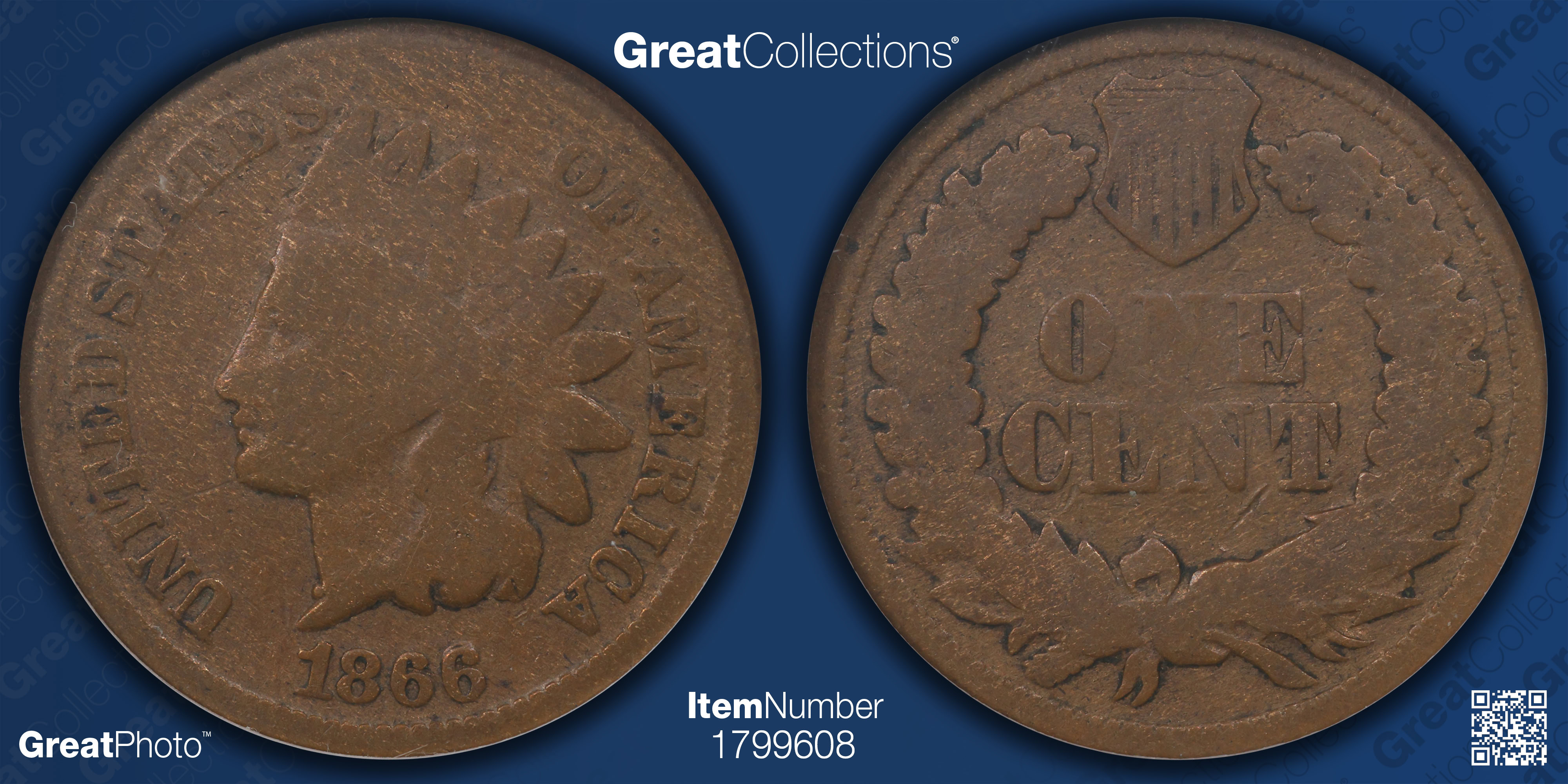 1866 Indian Cent Repunched Date ANACS G-04 OH (Item 1799608 ...