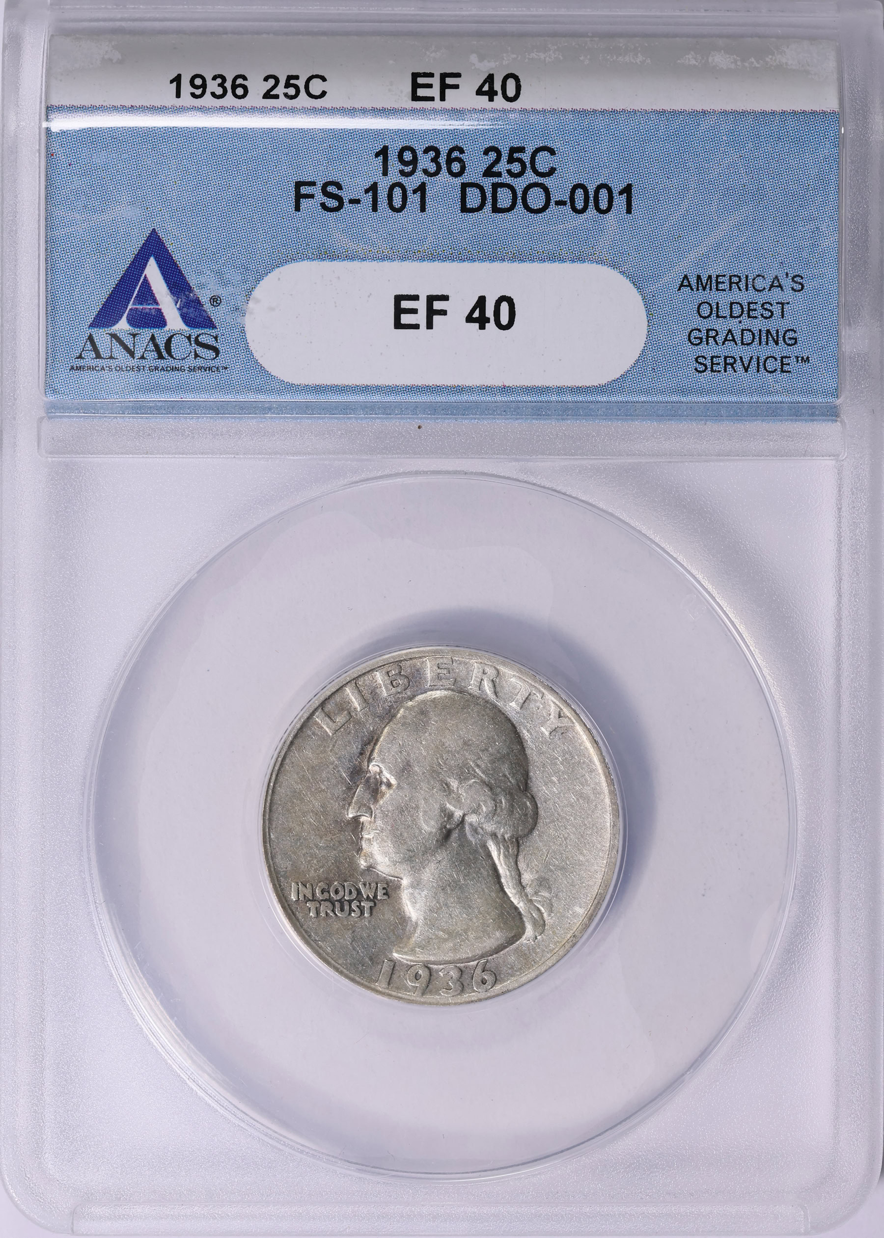 1936 Washington Quarter DDO-001 FS-101 ANACS XF-40 (Item 1799624) | GreatCollections Coin Auctions