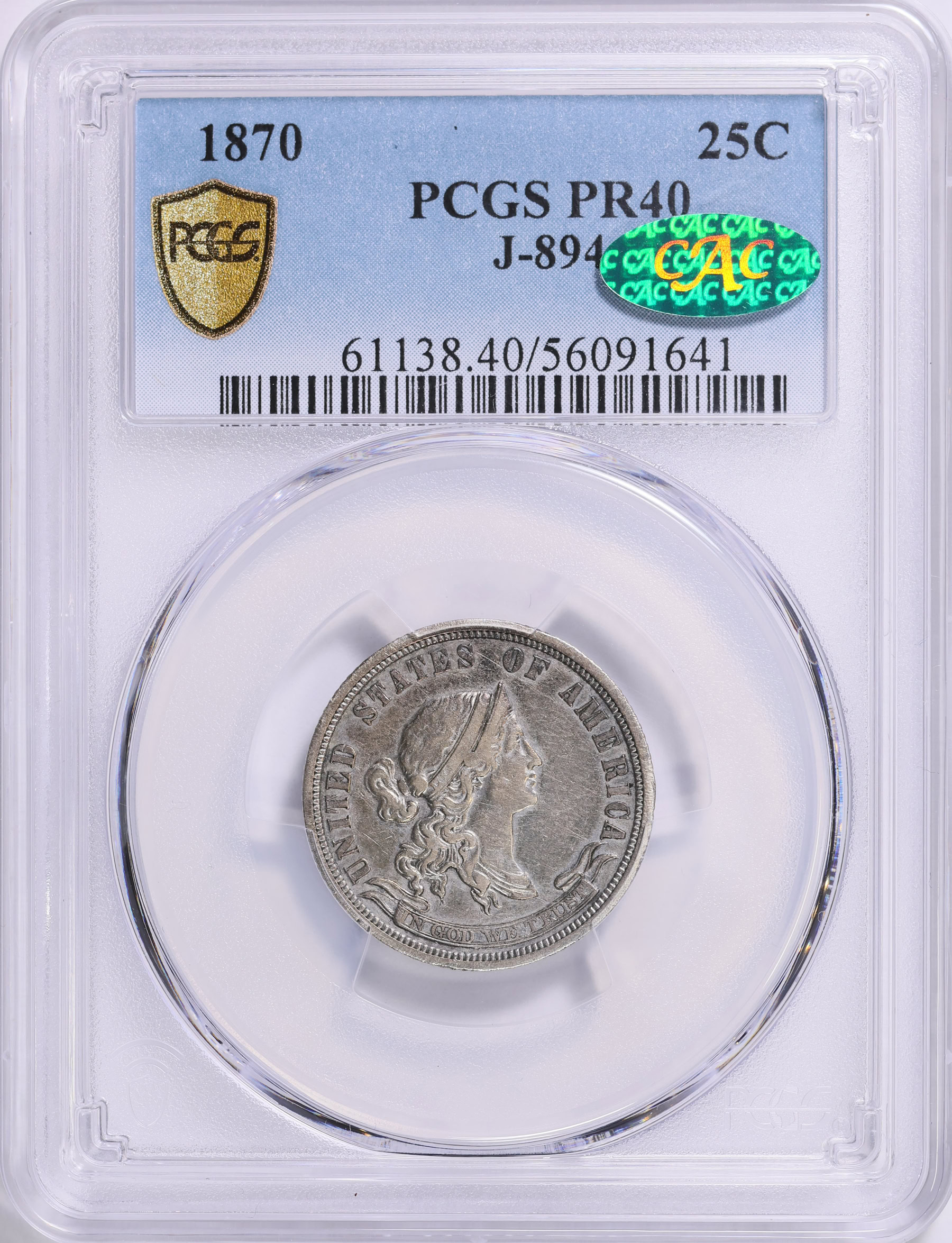 Pattern 1870 25c J-894 PCGS Proof-40 (CAC Green) (Item 1799640) | GreatCollections Coin Auctions