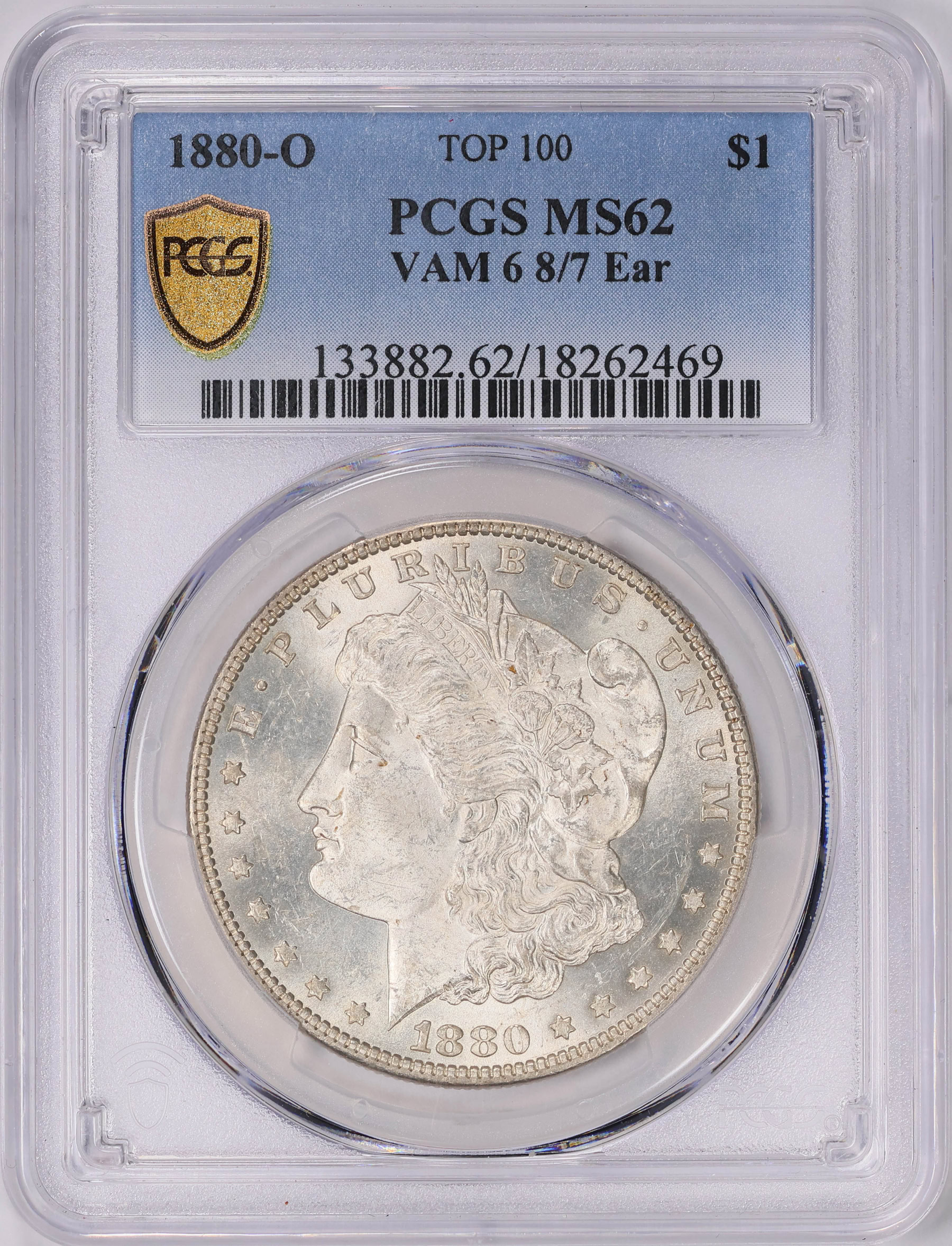 1880-O Morgan Silver Dollar 8/7 Ear VAM-6 Top 100 PCGS MS-62 (Item 1799716) | GreatCollections ...