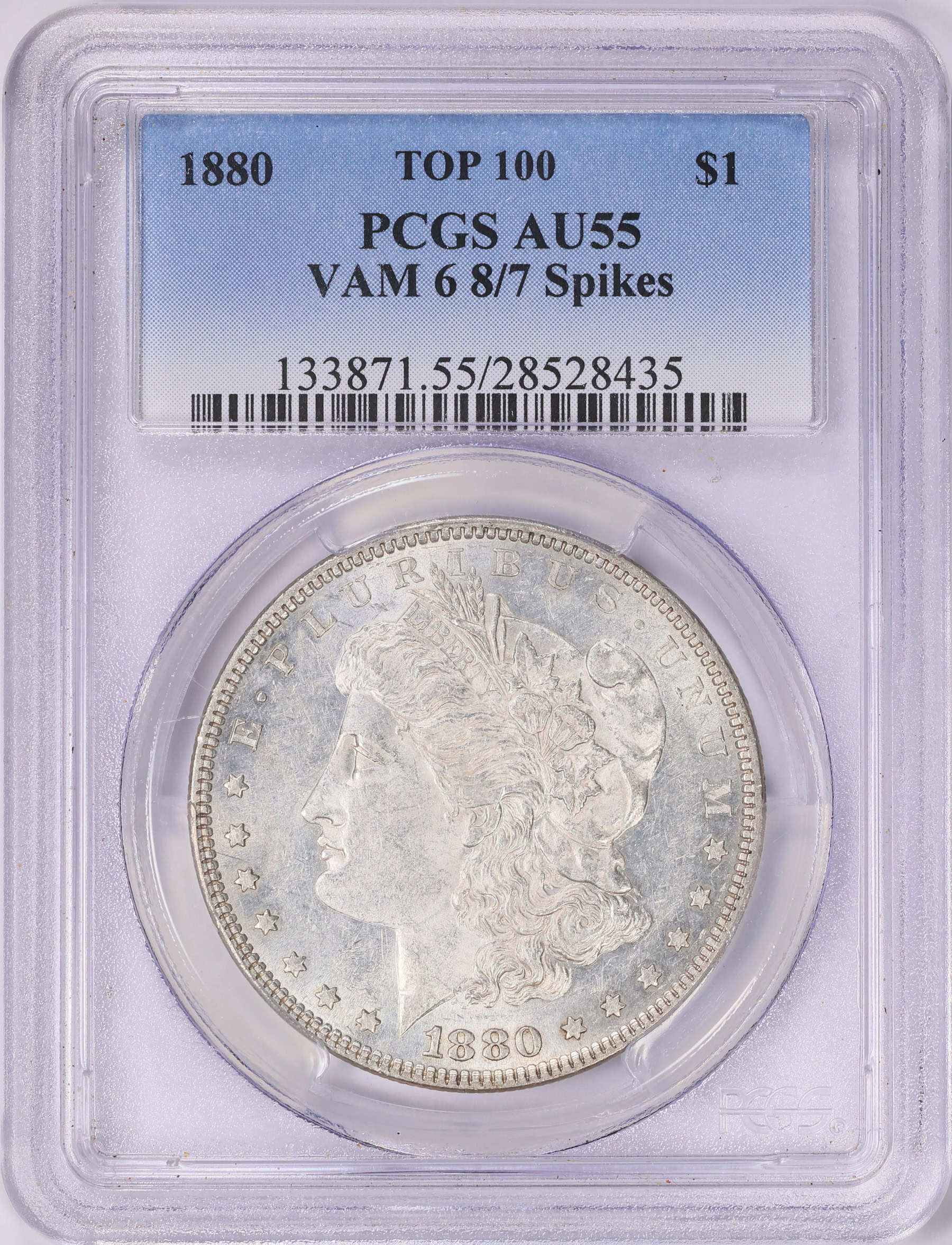 1880 Morgan Silver Dollar 8/7 Spikes VAM-6 Top 100 PCGS AU-55 (Item 1799718) | GreatCollections ...