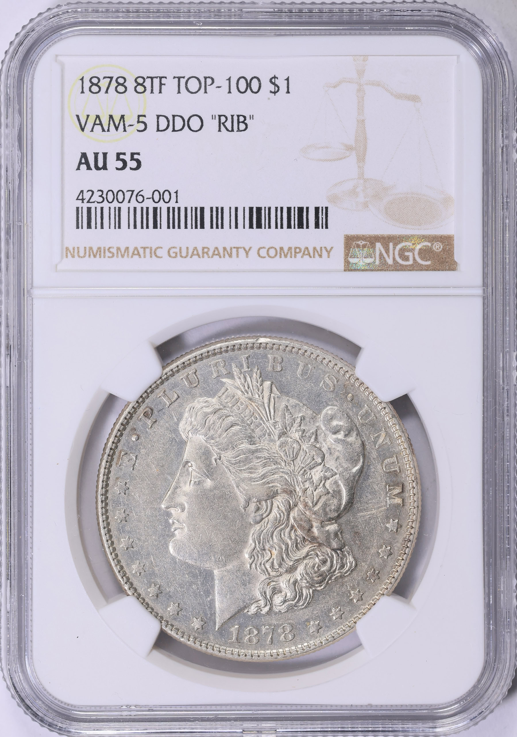 1878 8TF Morgan Silver Dollar DDO RIB VAM-5 Top 100 NGC AU-55 (Item 1799734) | GreatCollections ...