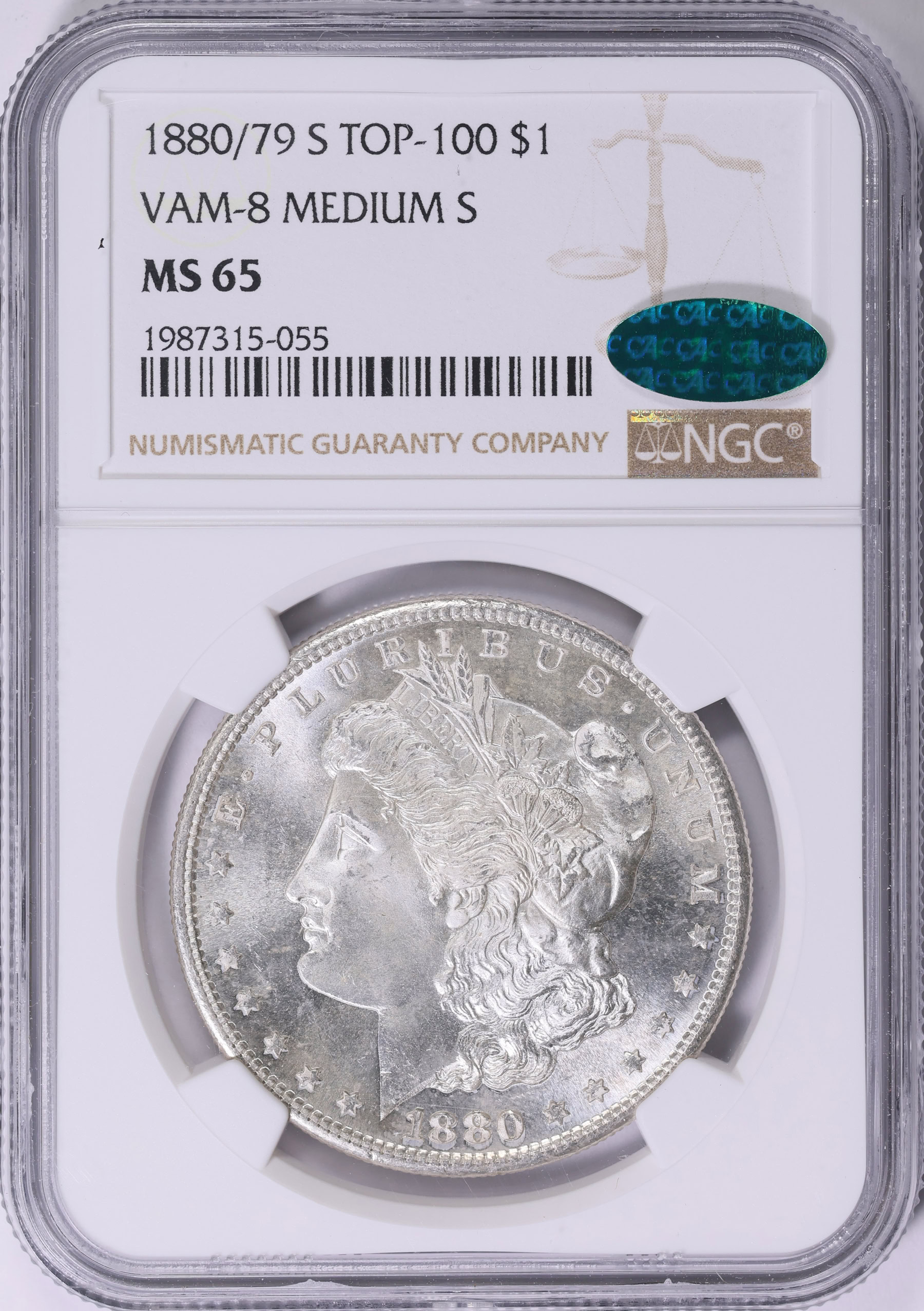 1880/79-S Morgan Silver Dollar Medium S VAM-8 Top 100 NGC MS-65 (CAC ...