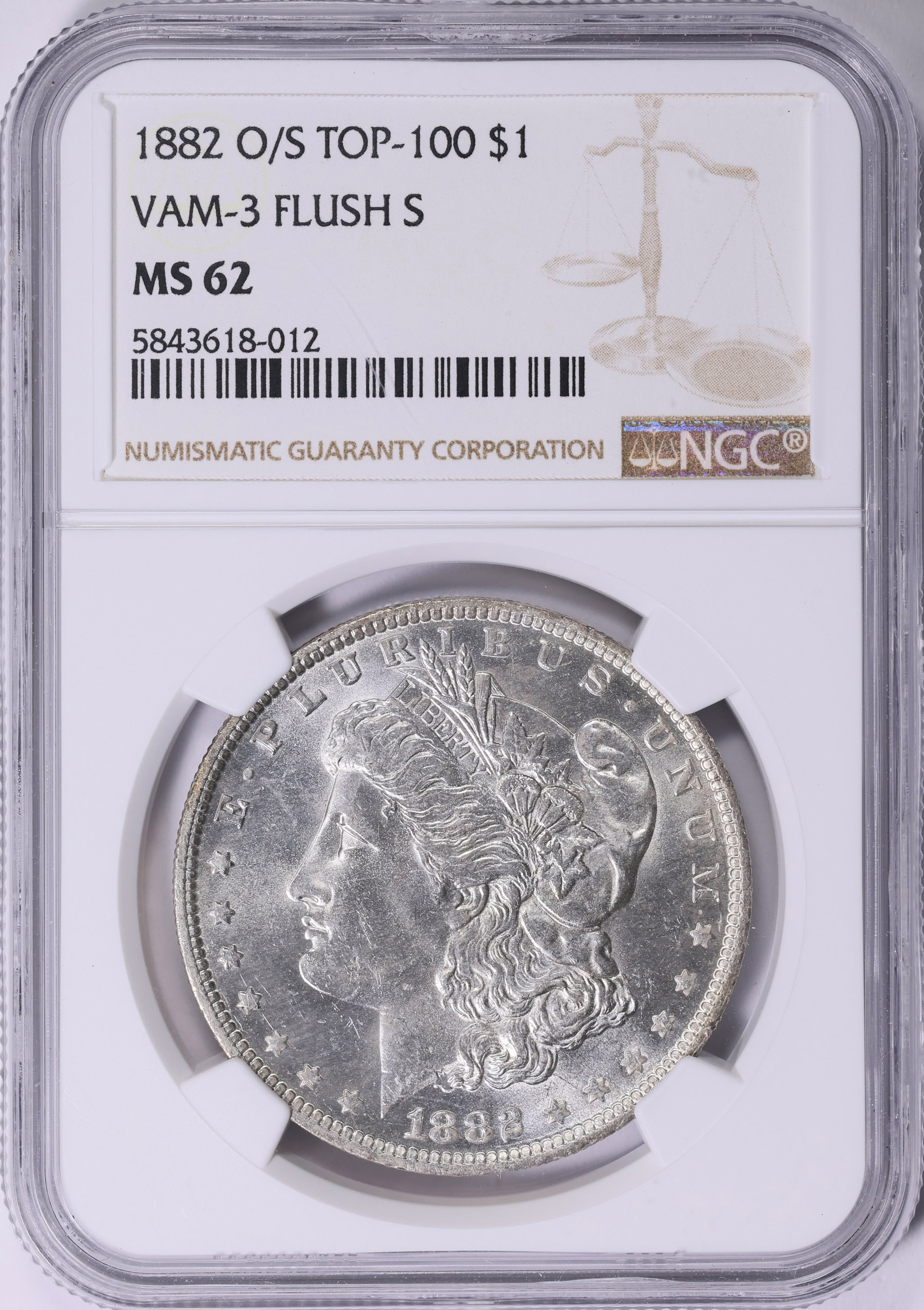 1882-O/S Morgan Silver Dollar Flush S VAM-3 Top 100 NGC MS-62 (Item 1799745) | GreatCollections ...