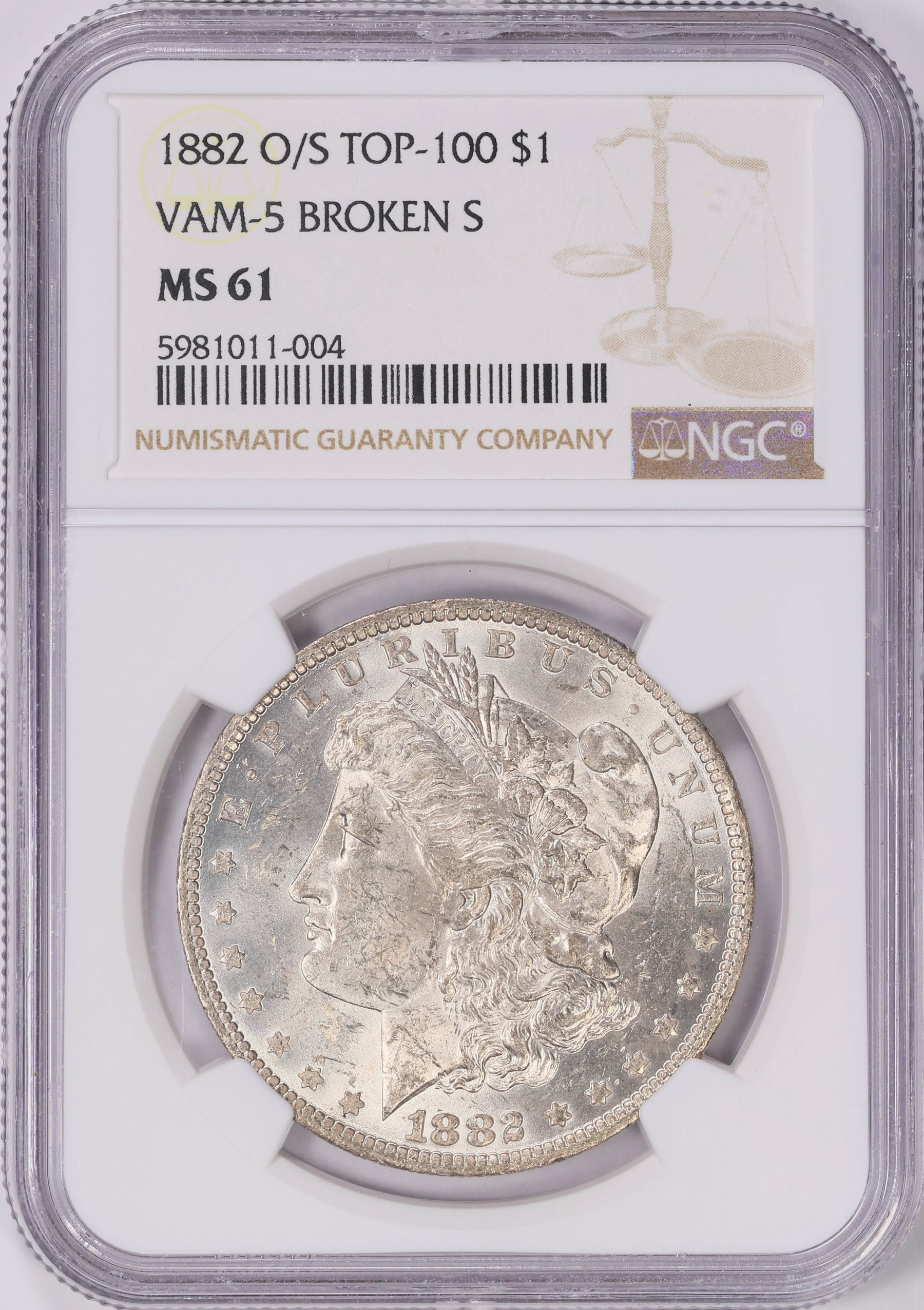 1882-O/S Morgan Silver Dollar Broken S VAM-5 Top 100 NGC MS-61 (Item 1799746) | GreatCollections ...