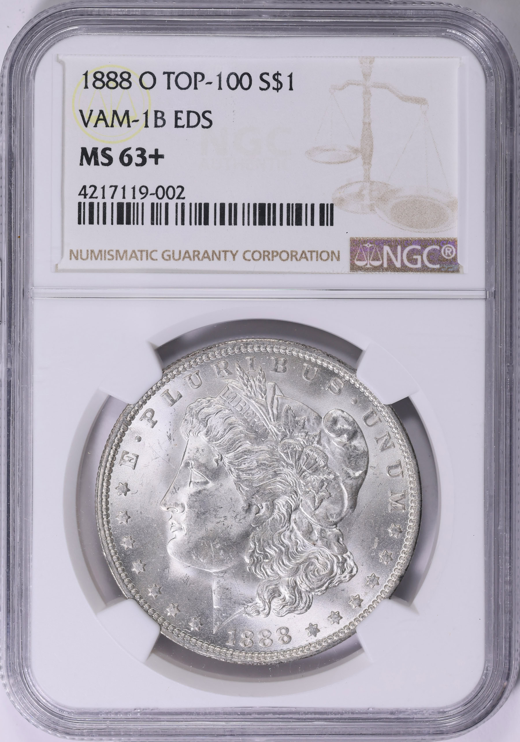 1888-O Morgan Silver Dollar EDS VAM-1B Top 100 NGC MS-63+ (Item 1799749) | GreatCollections Coin ...
