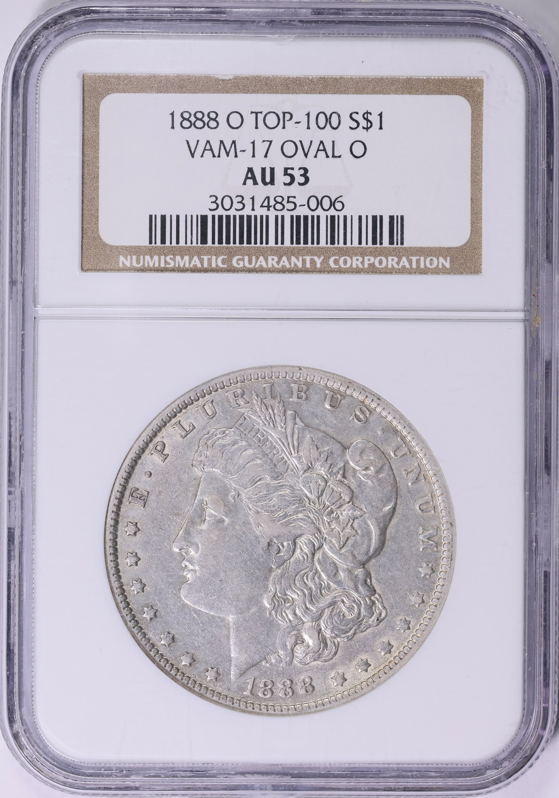 1888-O Morgan Silver Dollar Oval O VAM-17 Top 100 NGC AU-53 (Item 1799751) | GreatCollections ...