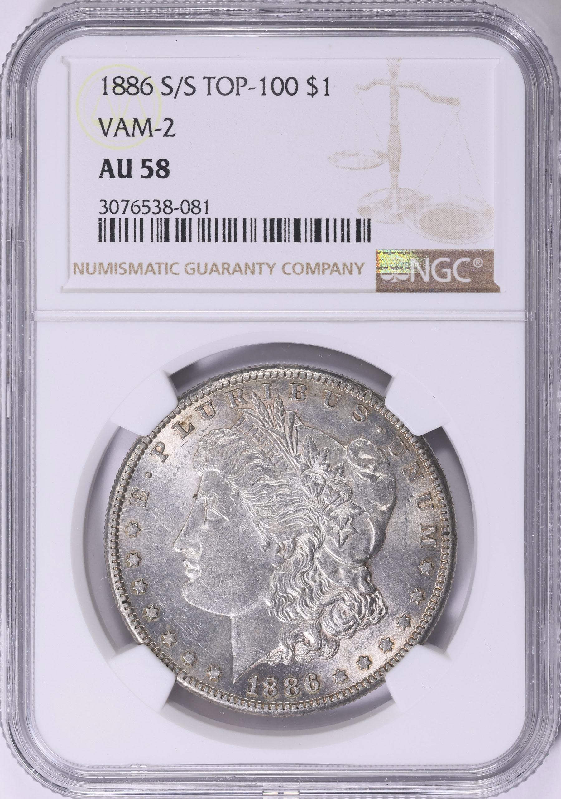 1886-S Morgan Silver Dollar S/S VAM-2 Top 100 NGC AU-58 (Item 1799765) | GreatCollections Coin ...