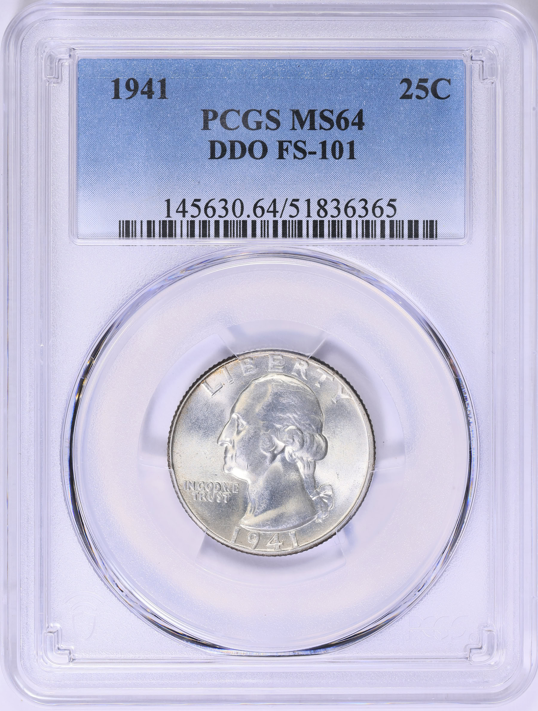 1941 Washington Quarter Doubled Die Obverse FS-101 PCGS MS-64 (Item 1799814) | GreatCollections ...