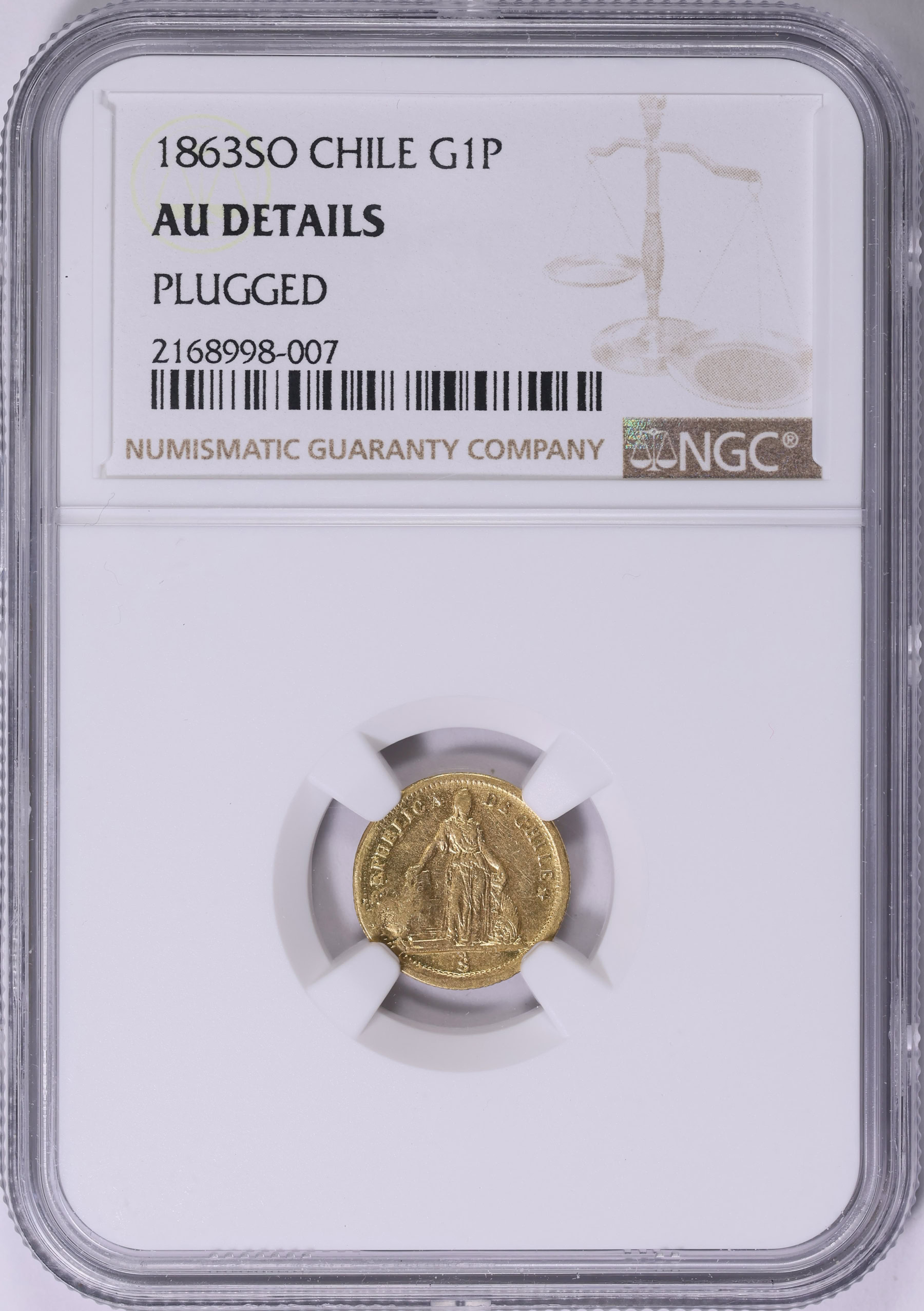 Chile 1863 Gold Peso NGC AU Details (AGW = 0.0441 oz.) (Item 1799838) | GreatCollections Coin ...