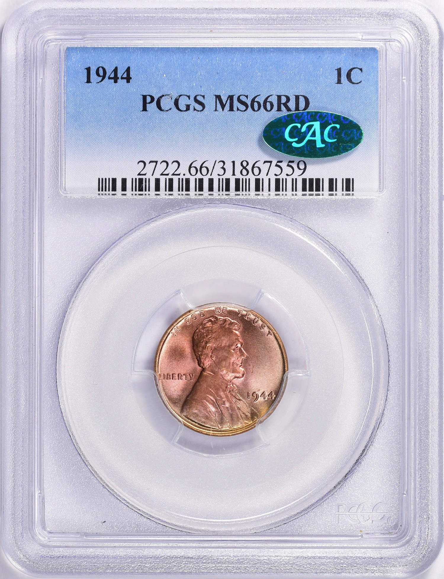 1944 Lincoln Cent PCGS MS-66 RD (CAC Green) (Item 1799844) | GreatCollections Coin Auctions