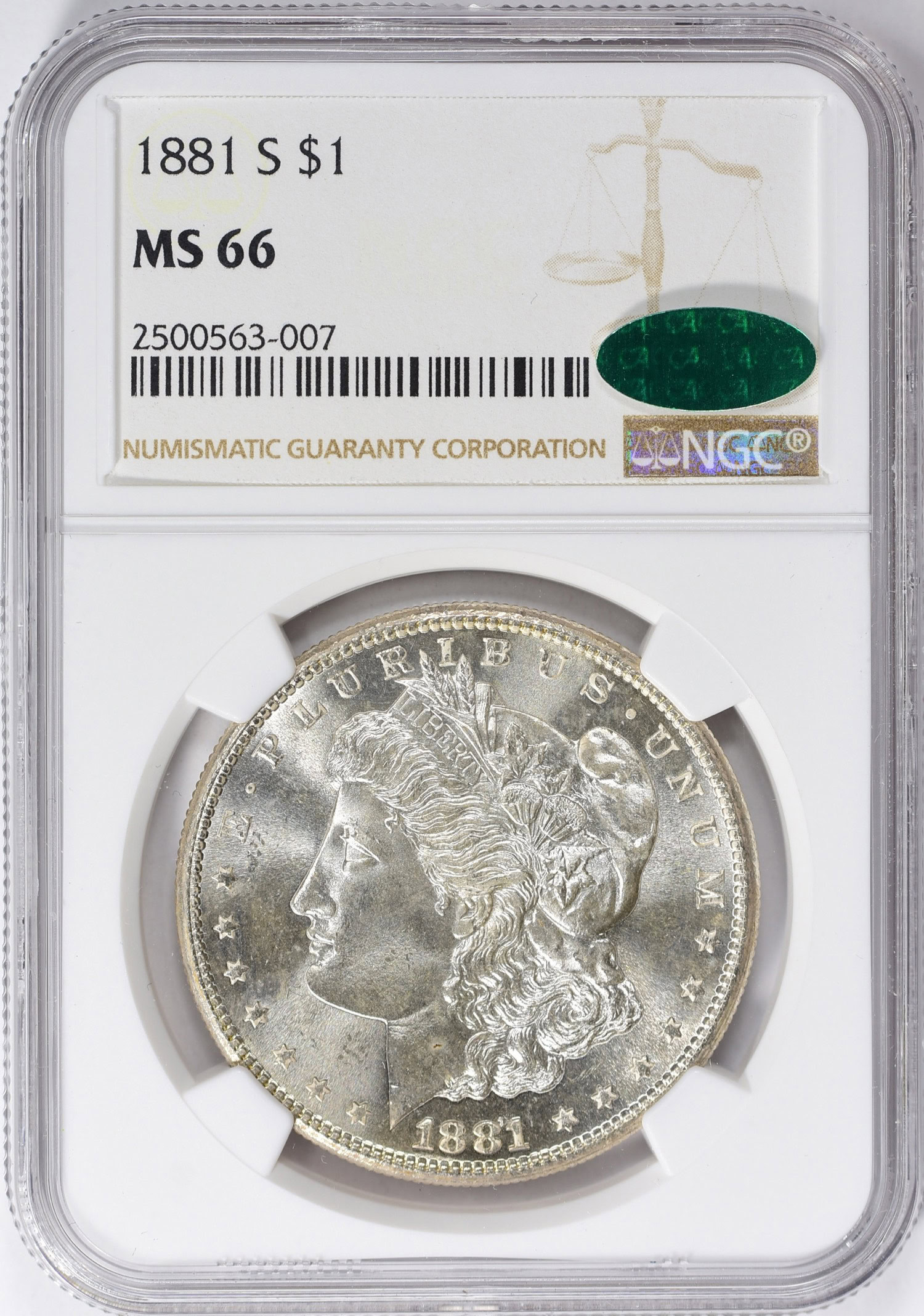 1881-S Morgan Silver Dollar NGC MS-66 (CAC Green) (Item 1799851) | GreatCollections Coin Auctions