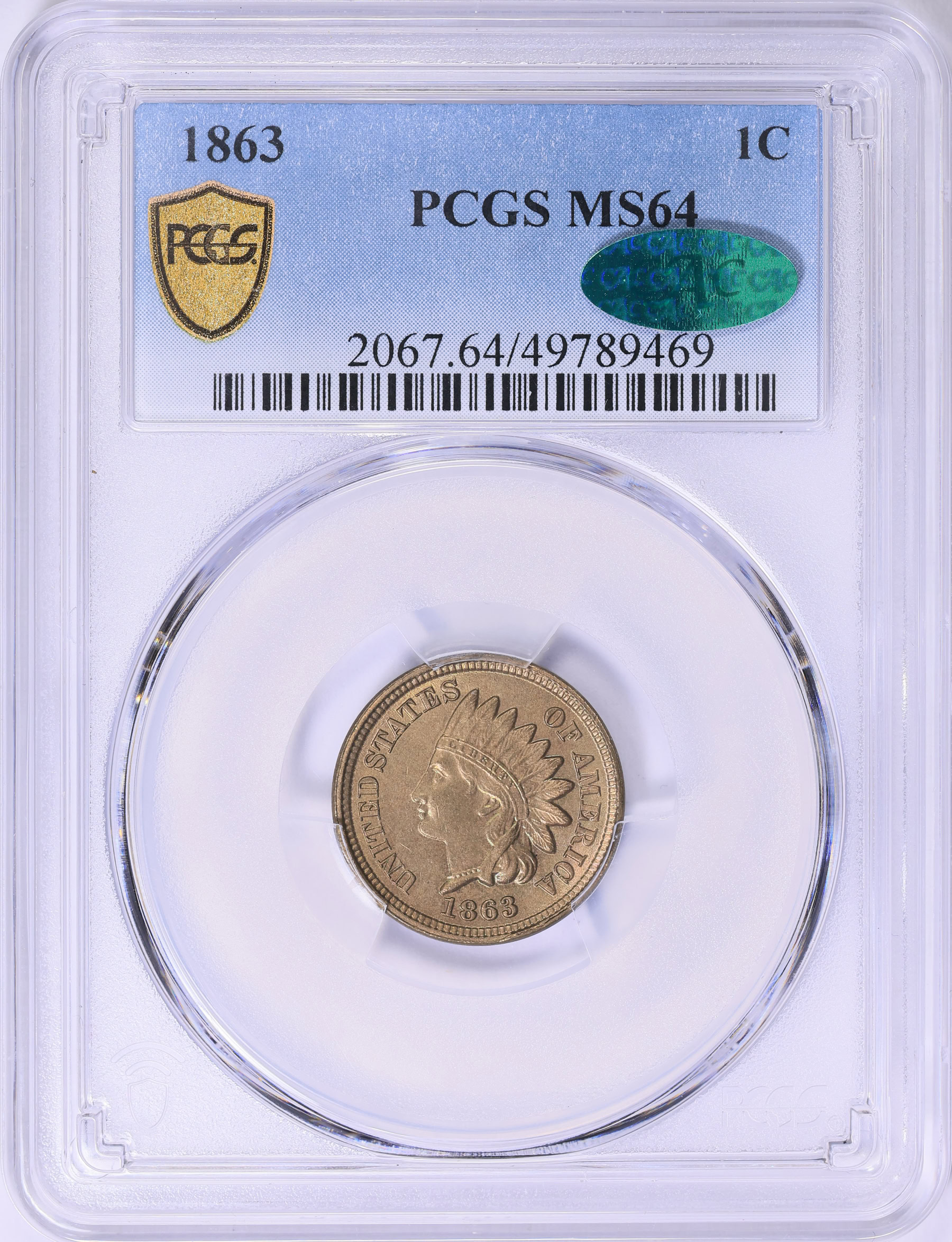 1863 Indian Cent PCGS MS-64 (CAC Green) (Item 1799877 ...