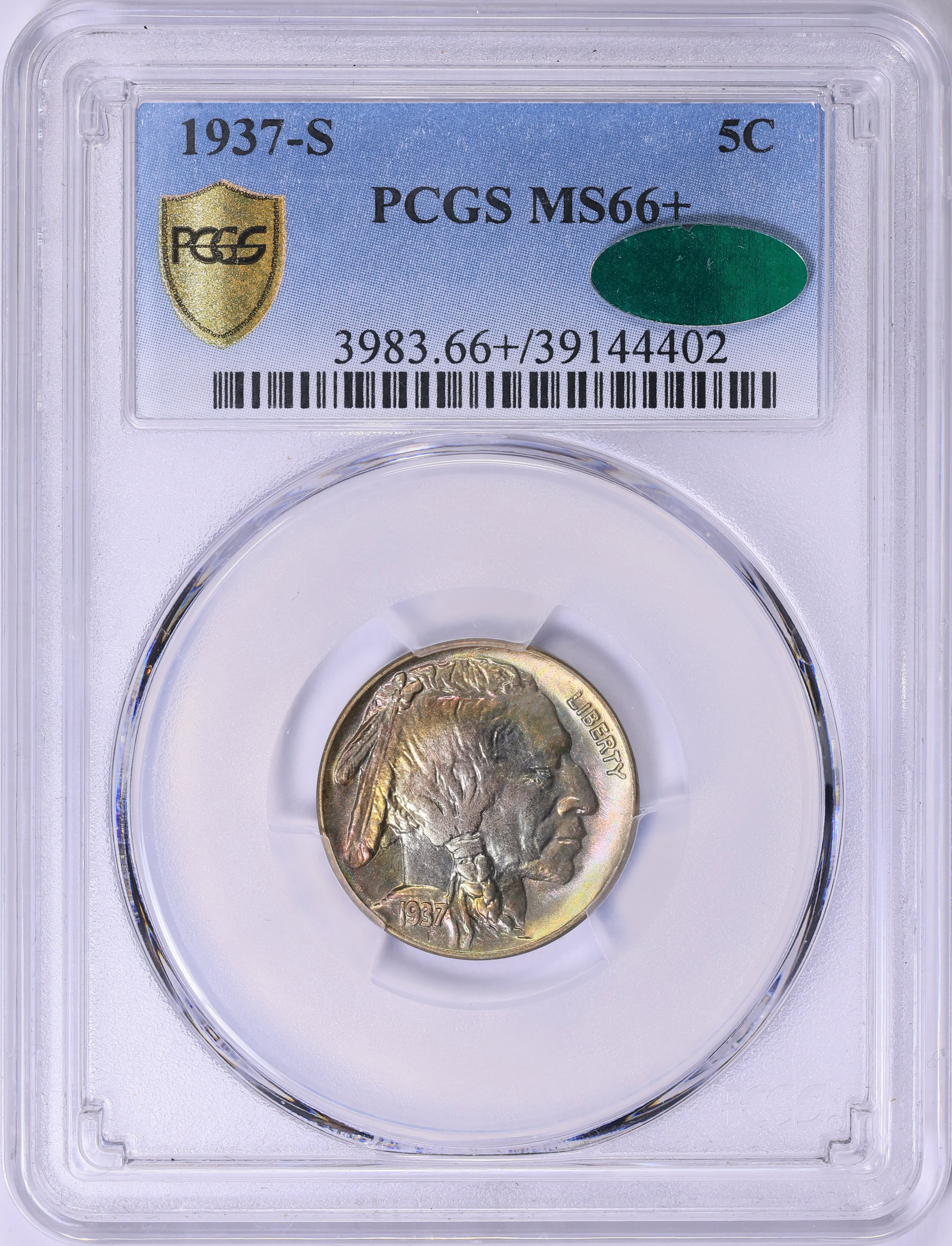 1937-S Buffalo Nickel PCGS MS-66+ (CAC Green) (Toned) (Item 1799884) | GreatCollections Coin ...
