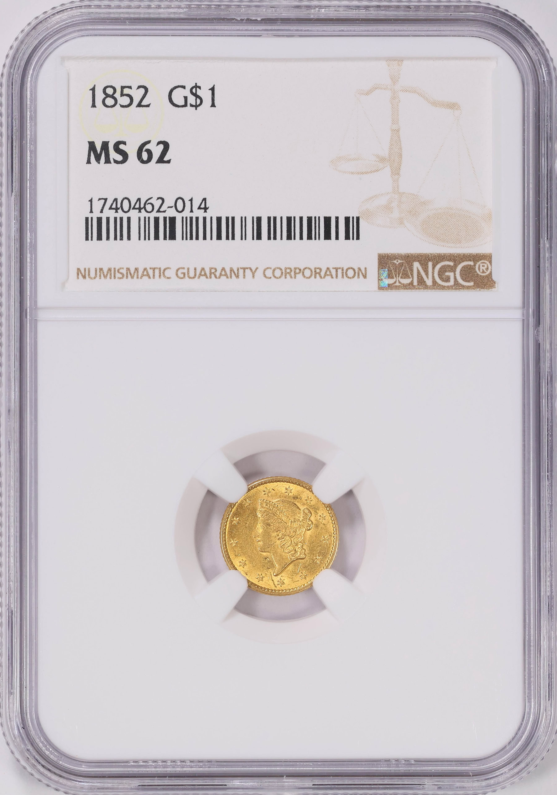 1852 Liberty Gold Dollar NGC MS-62 (Item 1799916) | GreatCollections Coin Auctions
