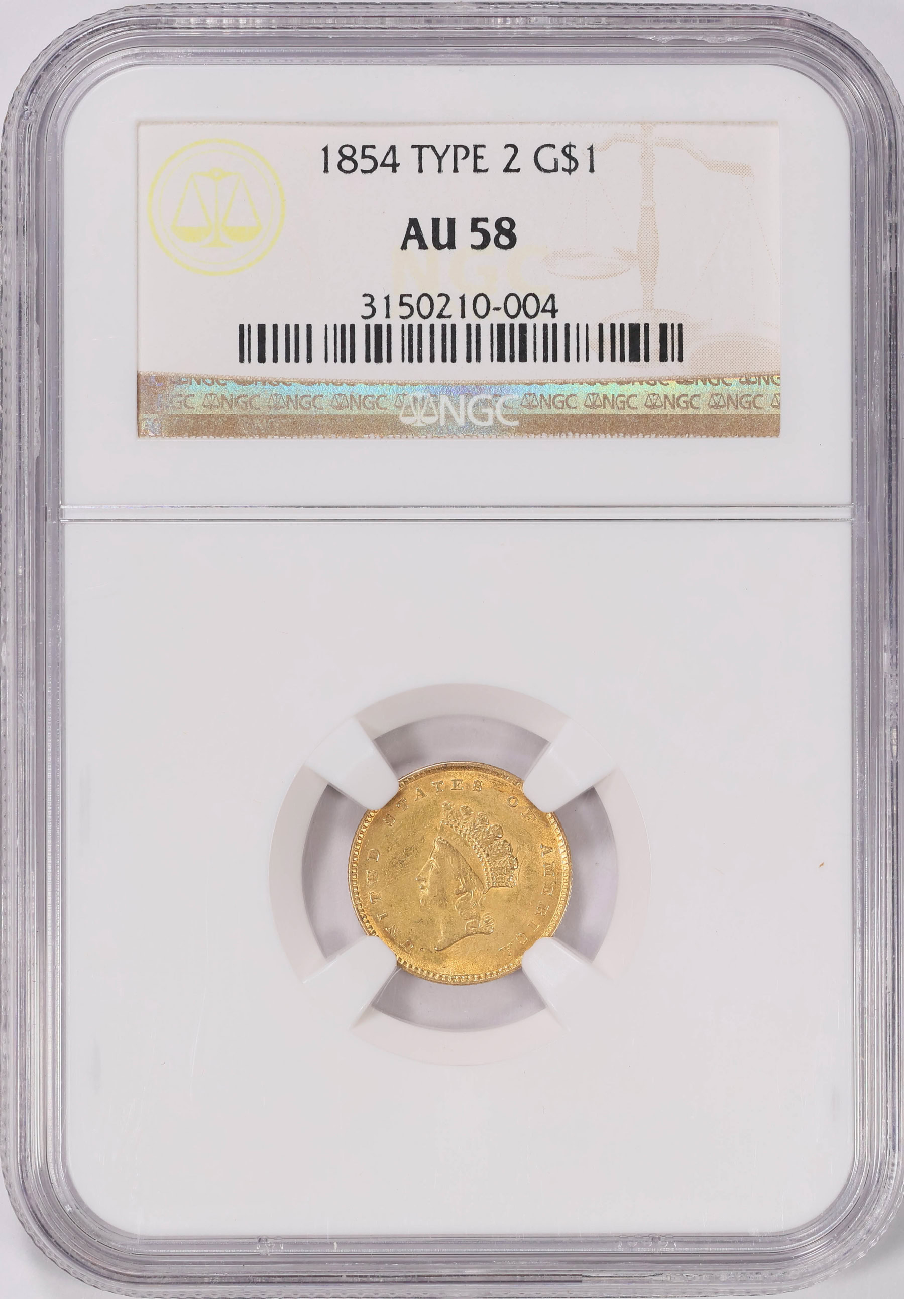 1854 Indian Princess Gold Dollar Type 2 NGC AU-58 (Item 1799917) | GreatCollections Coin Auctions