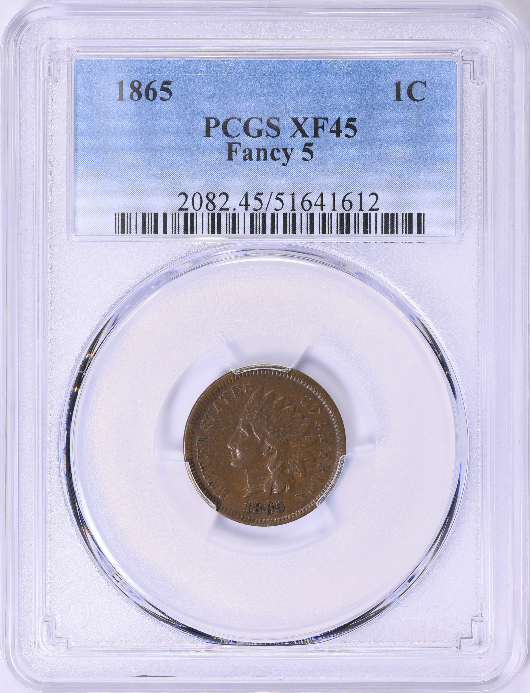 1865 Indian Cent Fancy 5 PCGS XF-45 BN (Item 1799933) | GreatCollections Coin Auctions