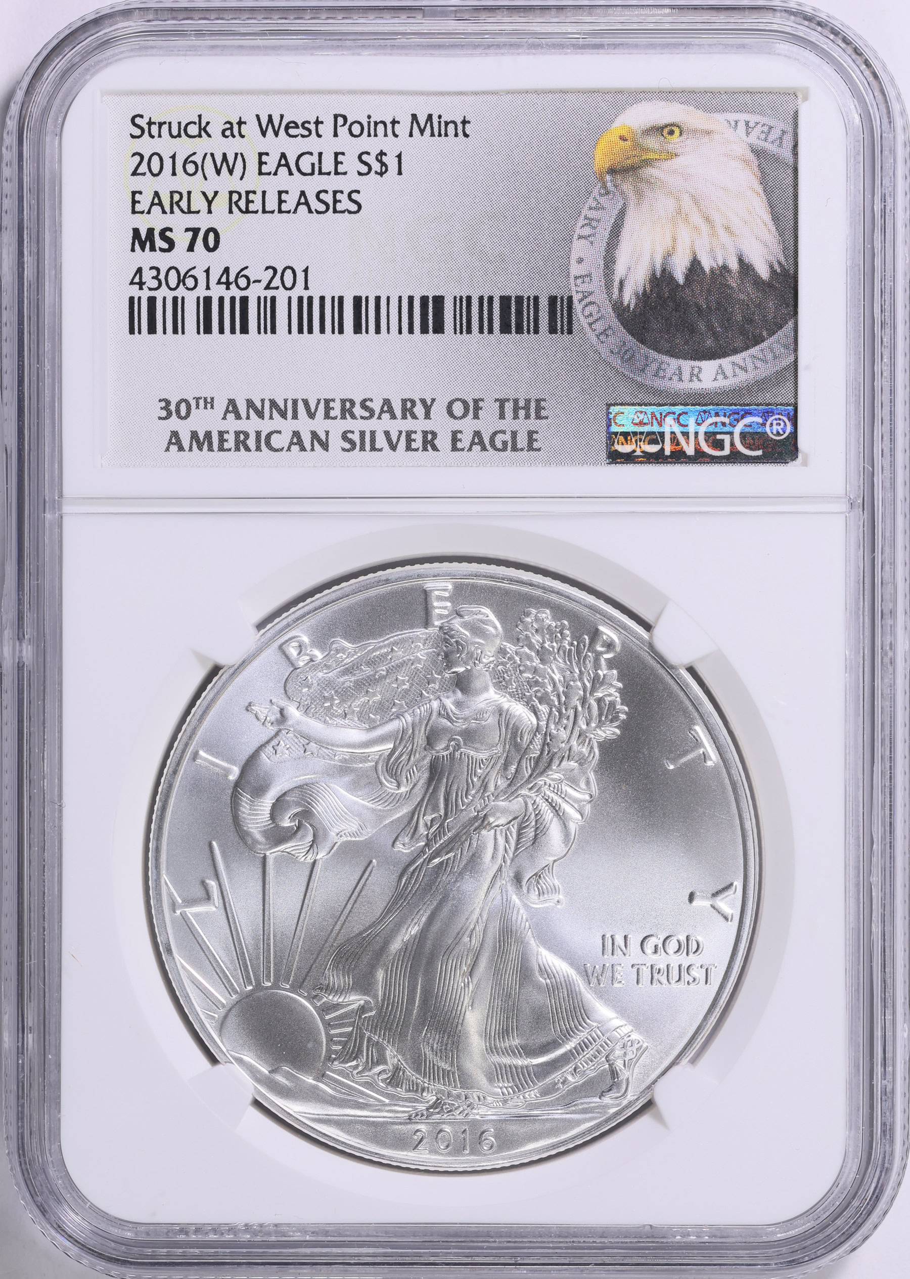 2016-(W) $1 Silver Eagle 30th Anniversary Early Releases NGC MS-70 (Item 1799949 ...