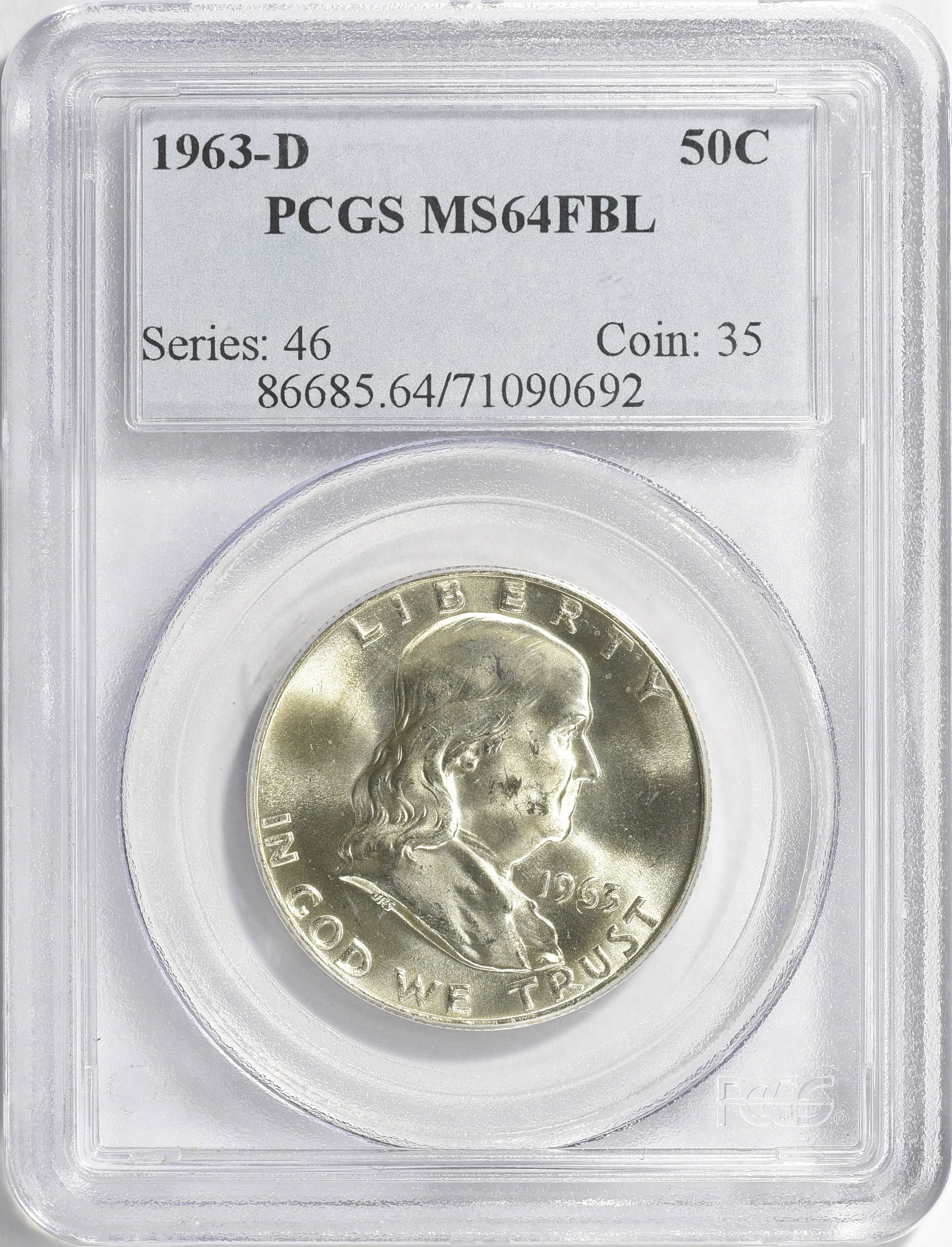 1963-D Franklin Half Dollar PCGS MS-64 FBL (Item 1800035) | GreatCollections Coin Auctions