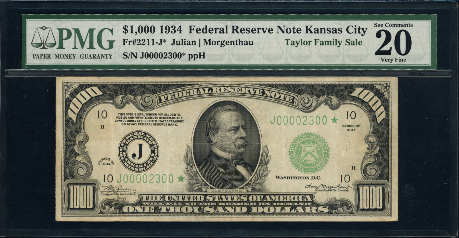 Fr. 2211-J* (J* Block) 1934 $1,000 Kansas City Federal Reserve Star ...