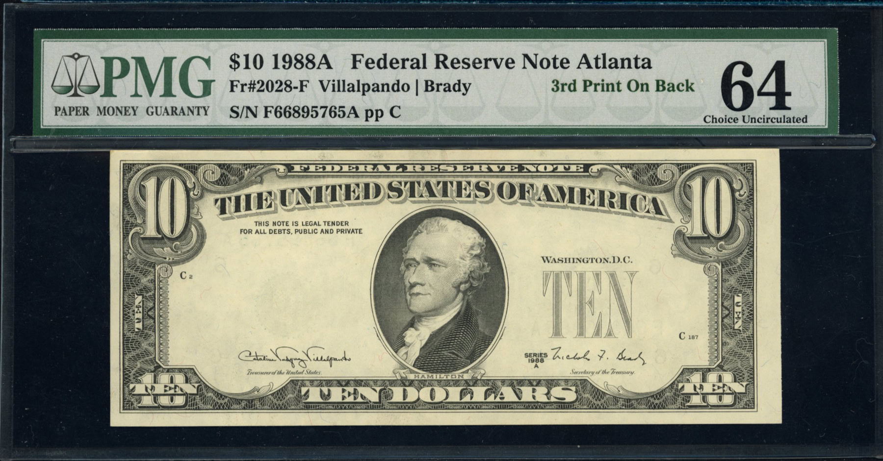 Fr. 2028-F (FA Block) 1988A $10 Atlanta Federal Reserve Error Note 3rd ...