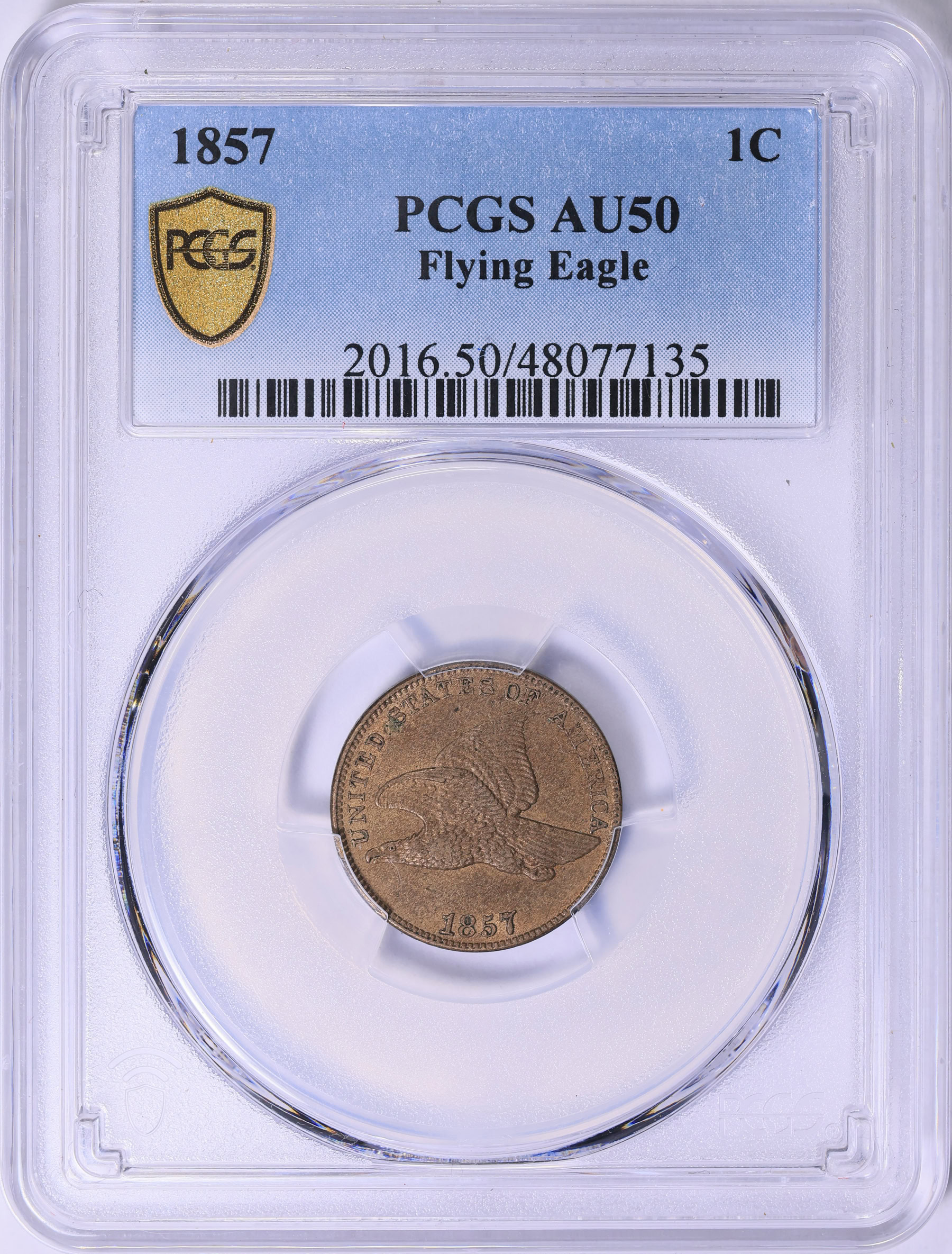 1857 Flying Eagle Cent PCGS AU-50 (Item 1800128) | GreatCollections Coin Auctions