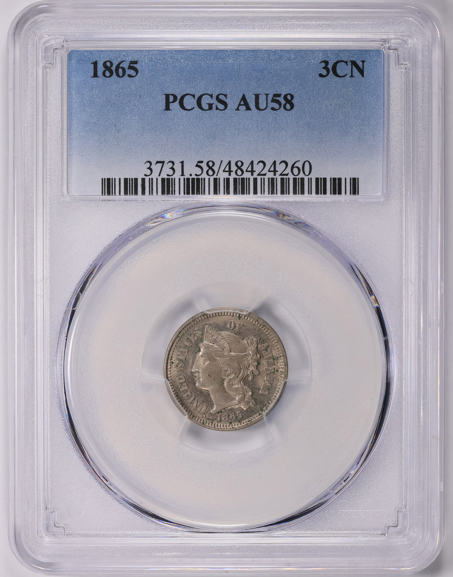 1865 Nickel Three-Cent Piece PCGS AU-58 (Item 1800172 ...