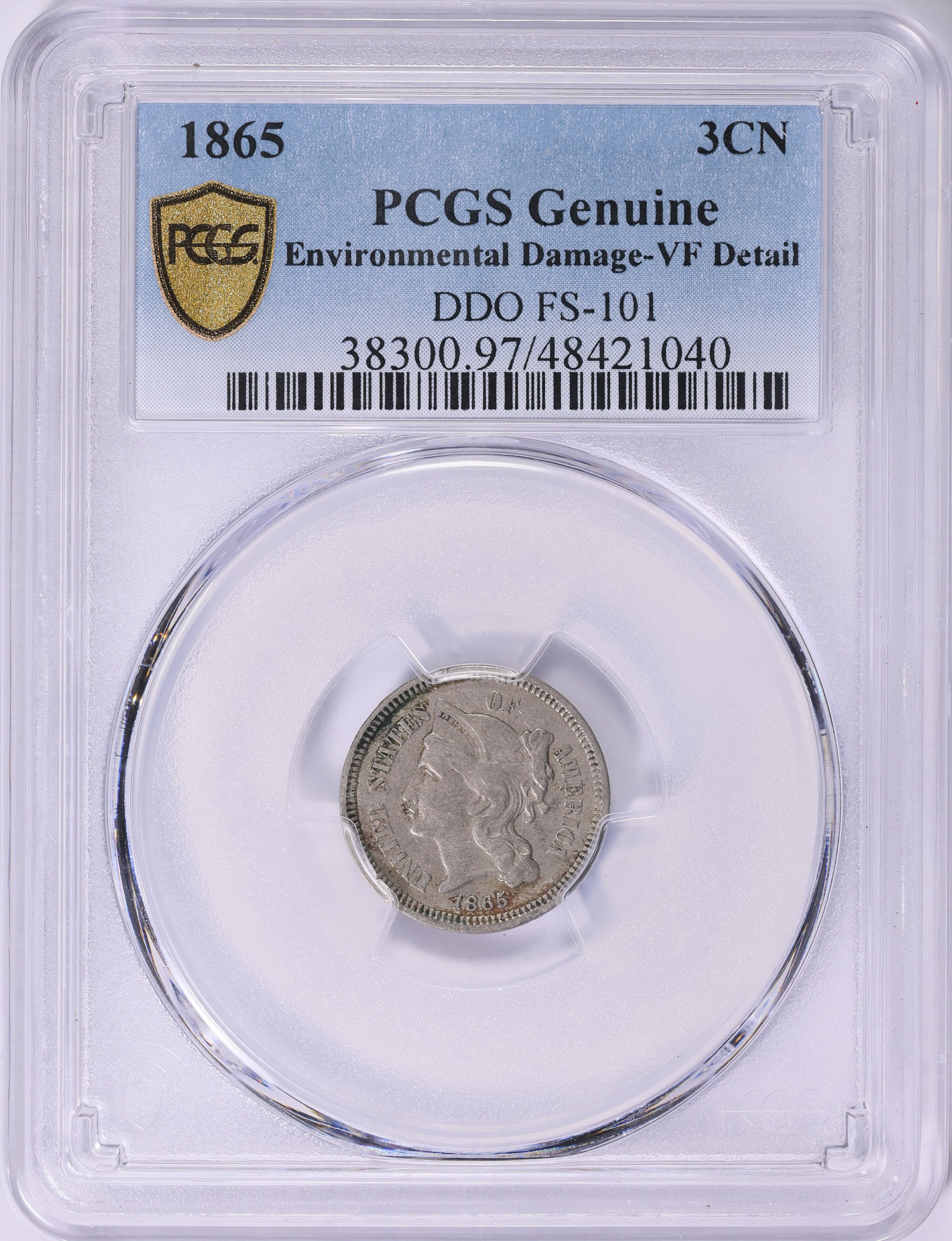 1865 Nickel Three-Cent Piece Doubled Die Obverse FS-101 PCGS Genuine VF ...