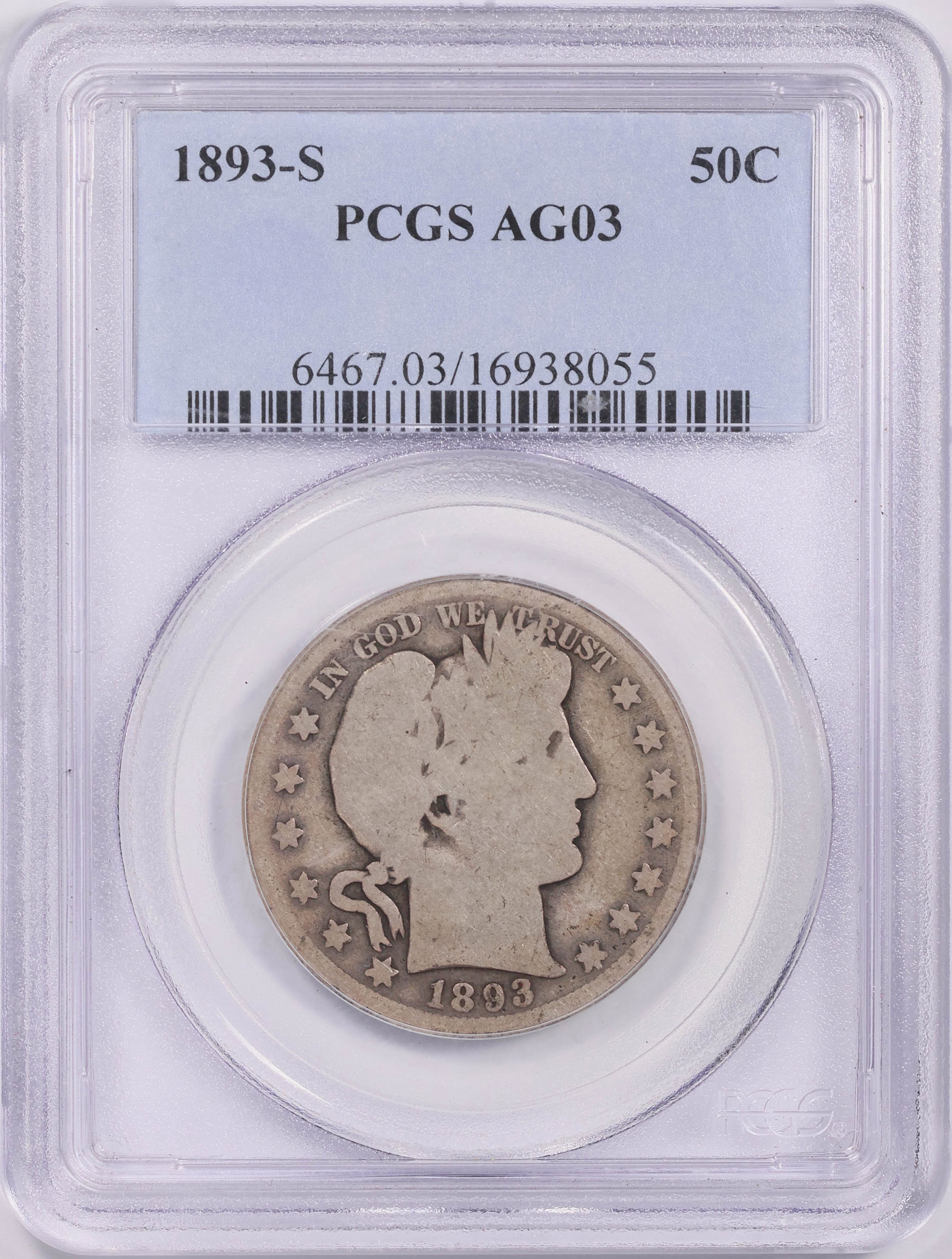 1893-S Barber Half Dollar PCGS AG-03 (Item 1800184) | GreatCollections Coin Auctions