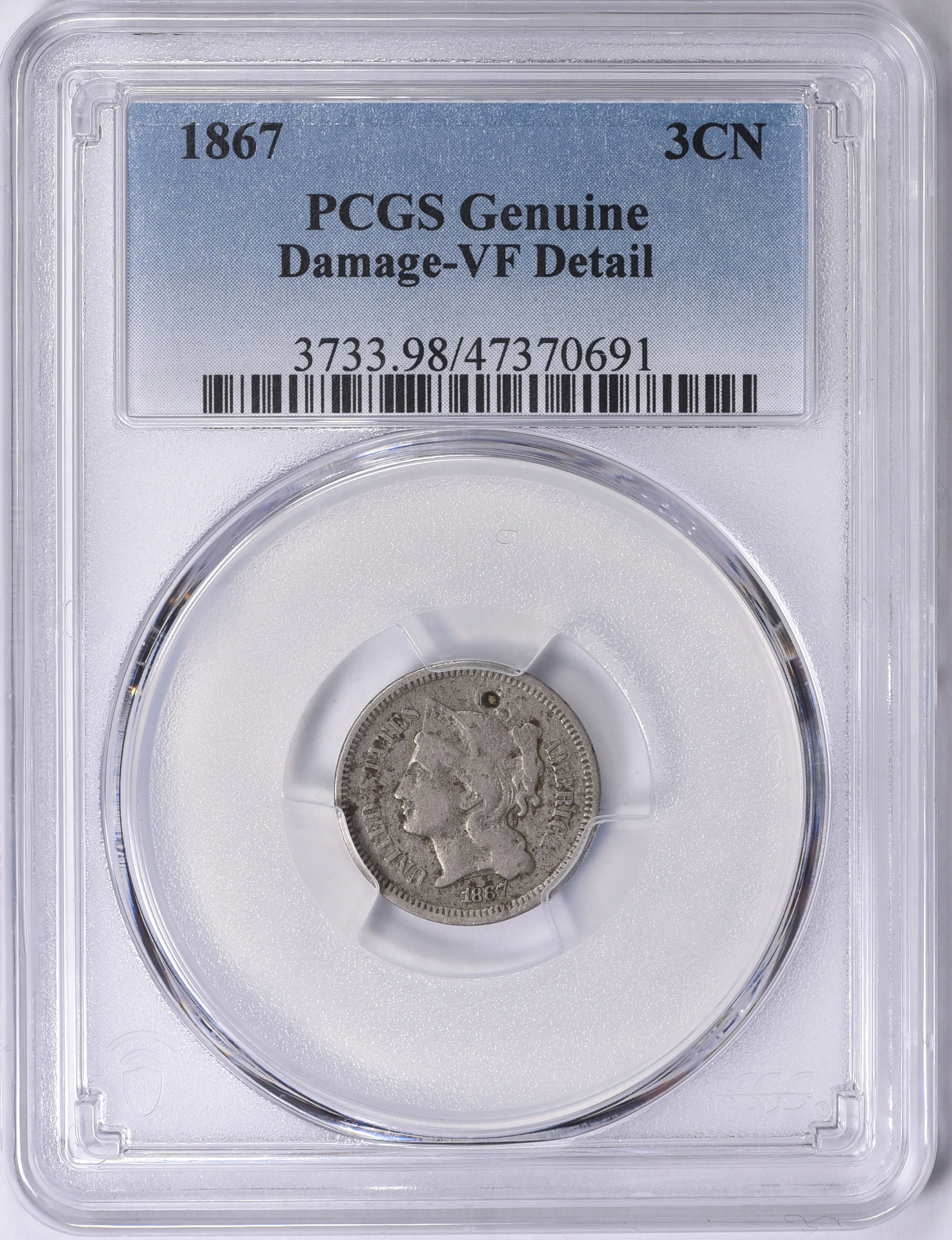 1867 Nickel Three-Cent Piece PCGS Genuine VF Details (Item 1800202 ...