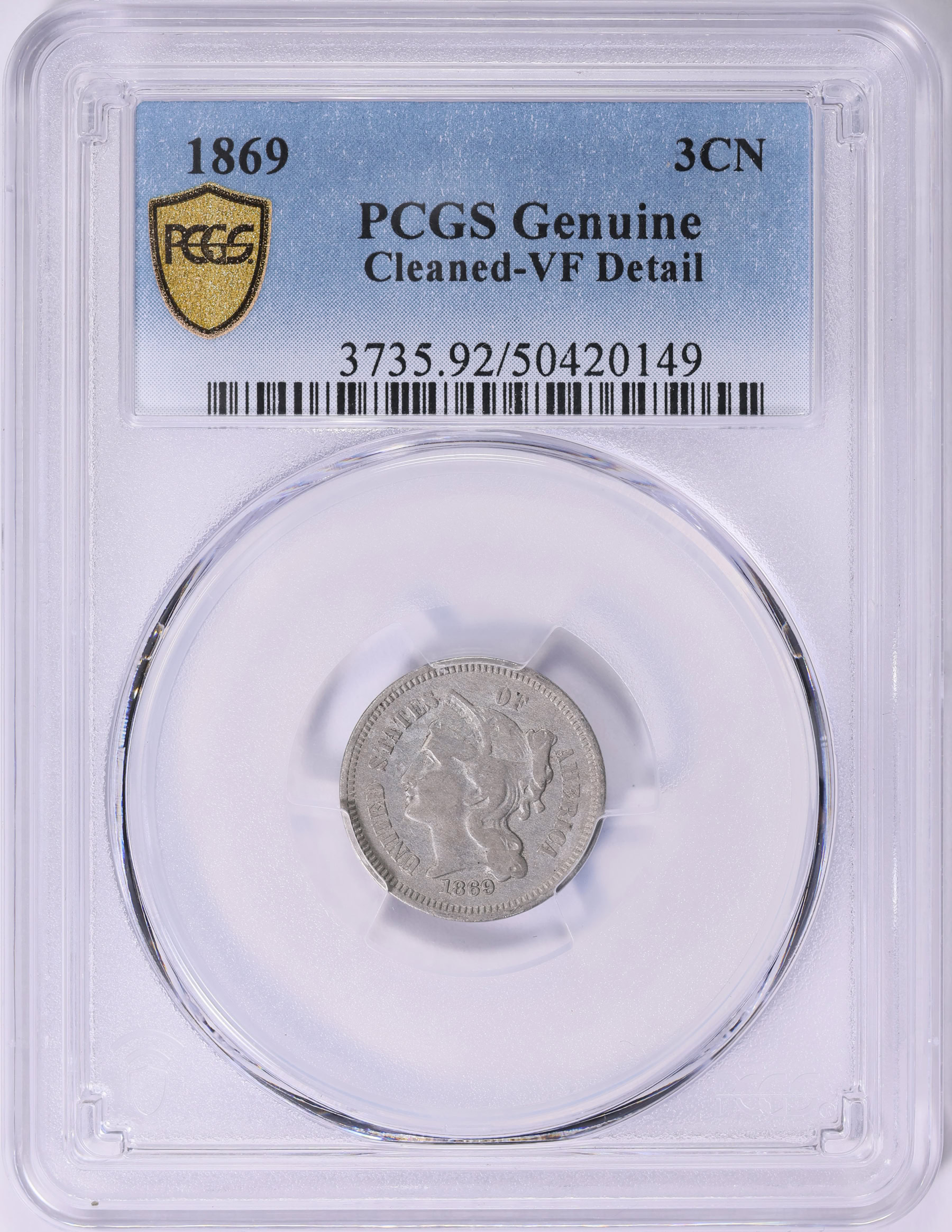 1869 Nickel Three-Cent Piece PCGS Genuine VF Details (Item 1800207 ...