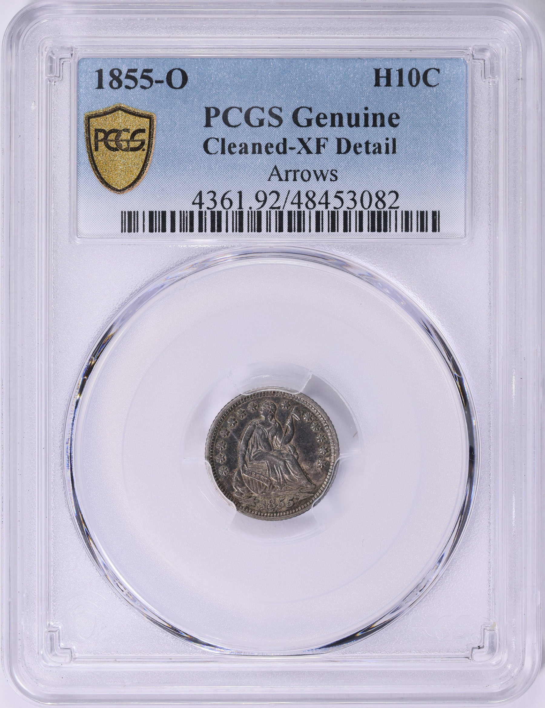 1855-O Seated Liberty Half Dime Arrows PCGS Genuine XF Details (Item 1800223) | GreatCollections ...
