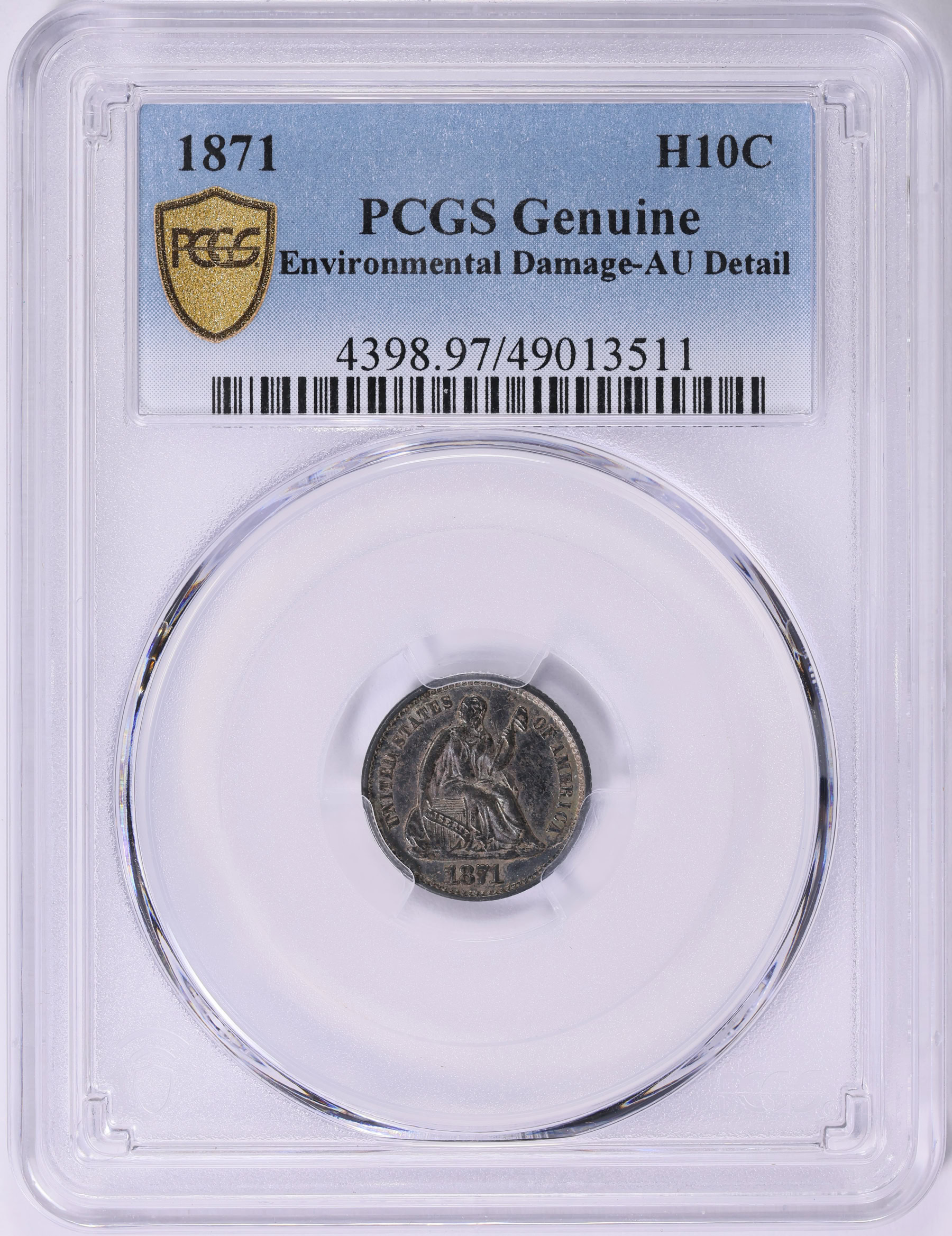 1871 Seated Liberty Half Dime PCGS Genuine AU Details (Item 1800229) | GreatCollections Coin ...