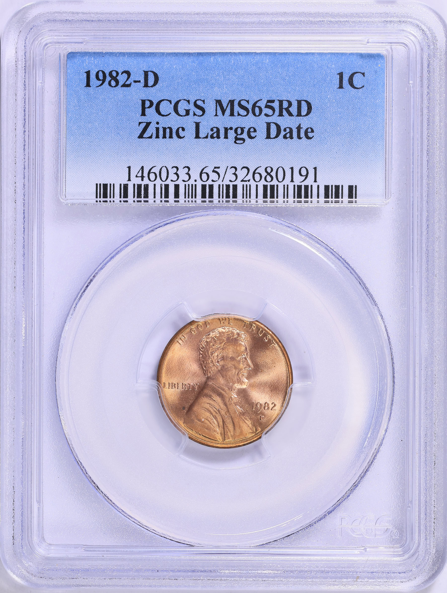 1982-D Lincoln Cent Zinc Large Date PCGS MS-65 RD (Item 1800303) | GreatCollections Coin Auctions
