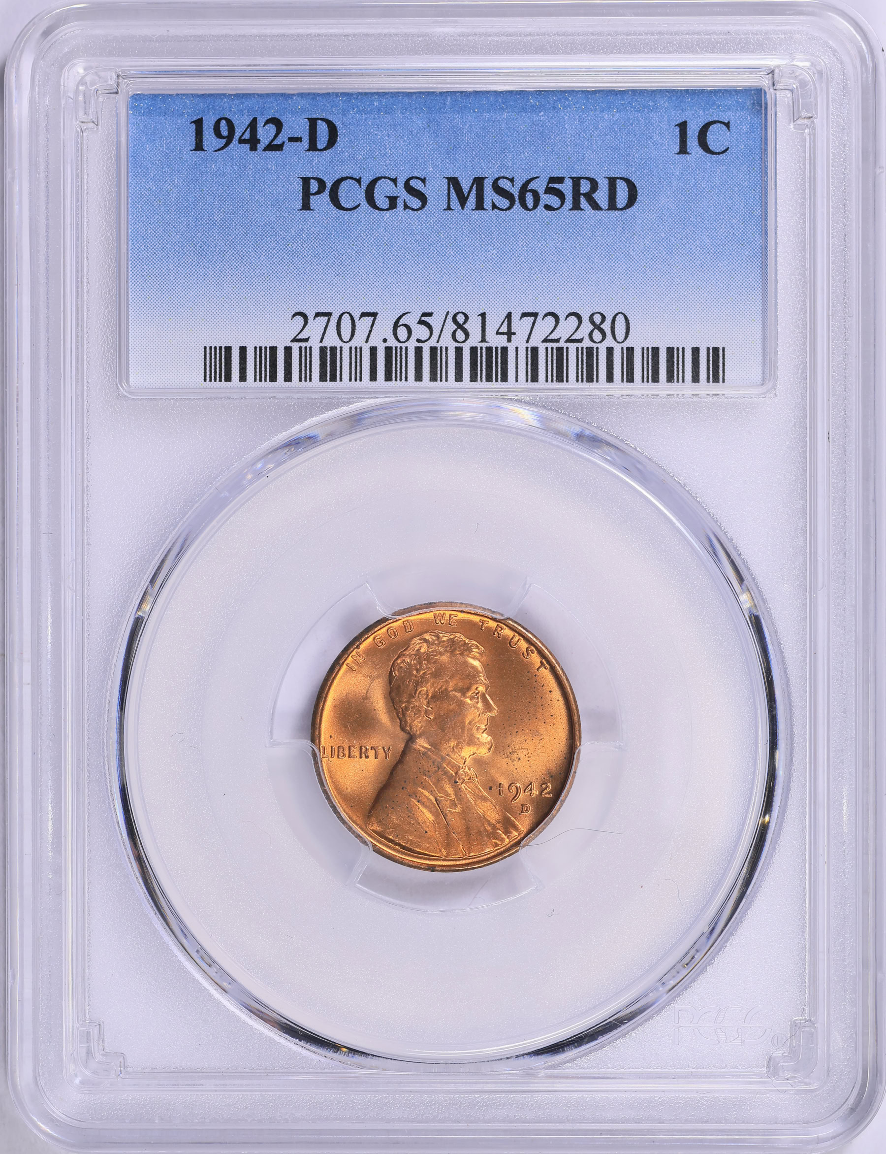 1942-D Lincoln Cent PCGS MS-65 RD (Item 1800330) | GreatCollections Coin Auctions